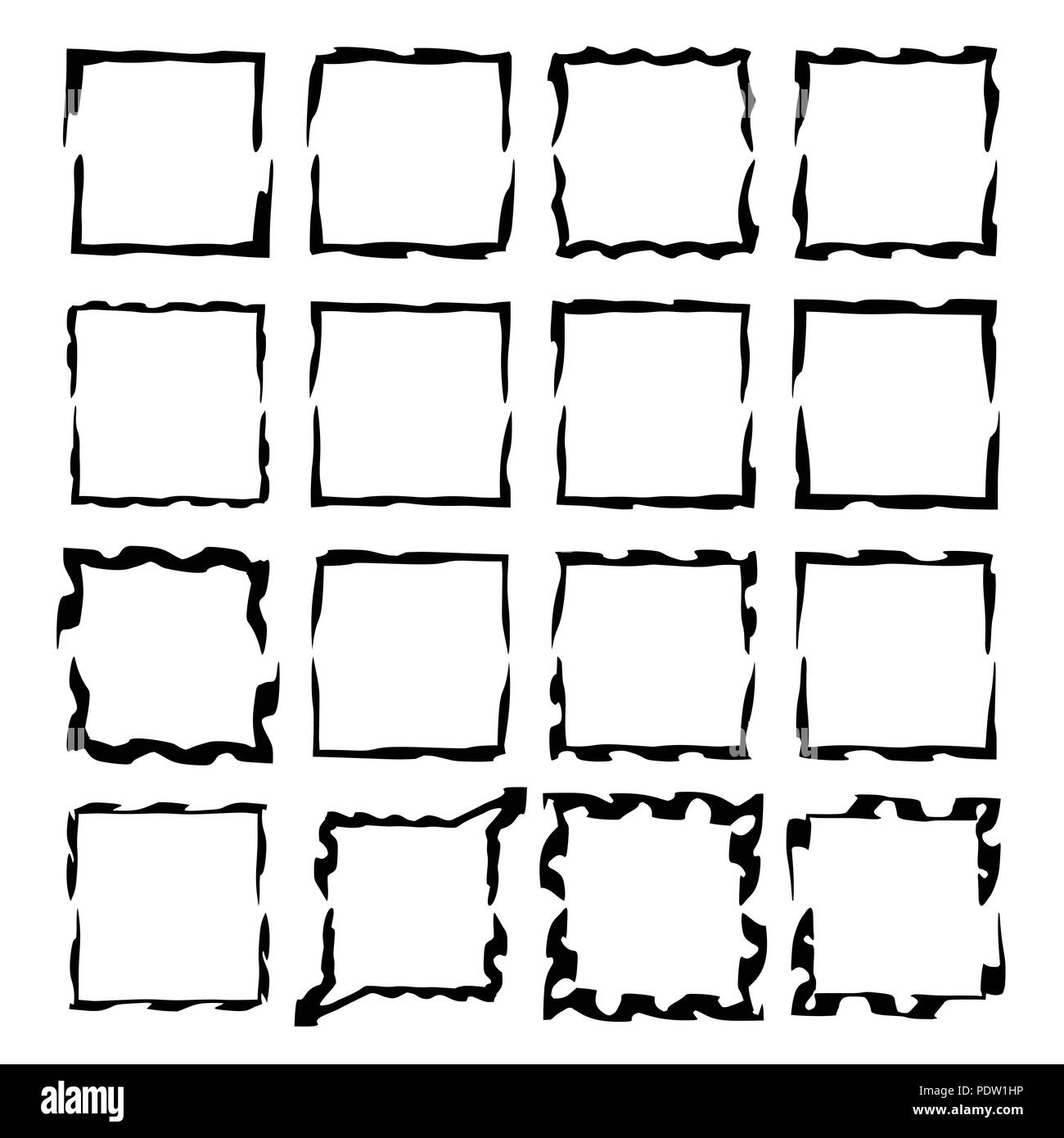 Set of black square grunge frames. Geometric empty borders. Vector illustration Stock Vector ...