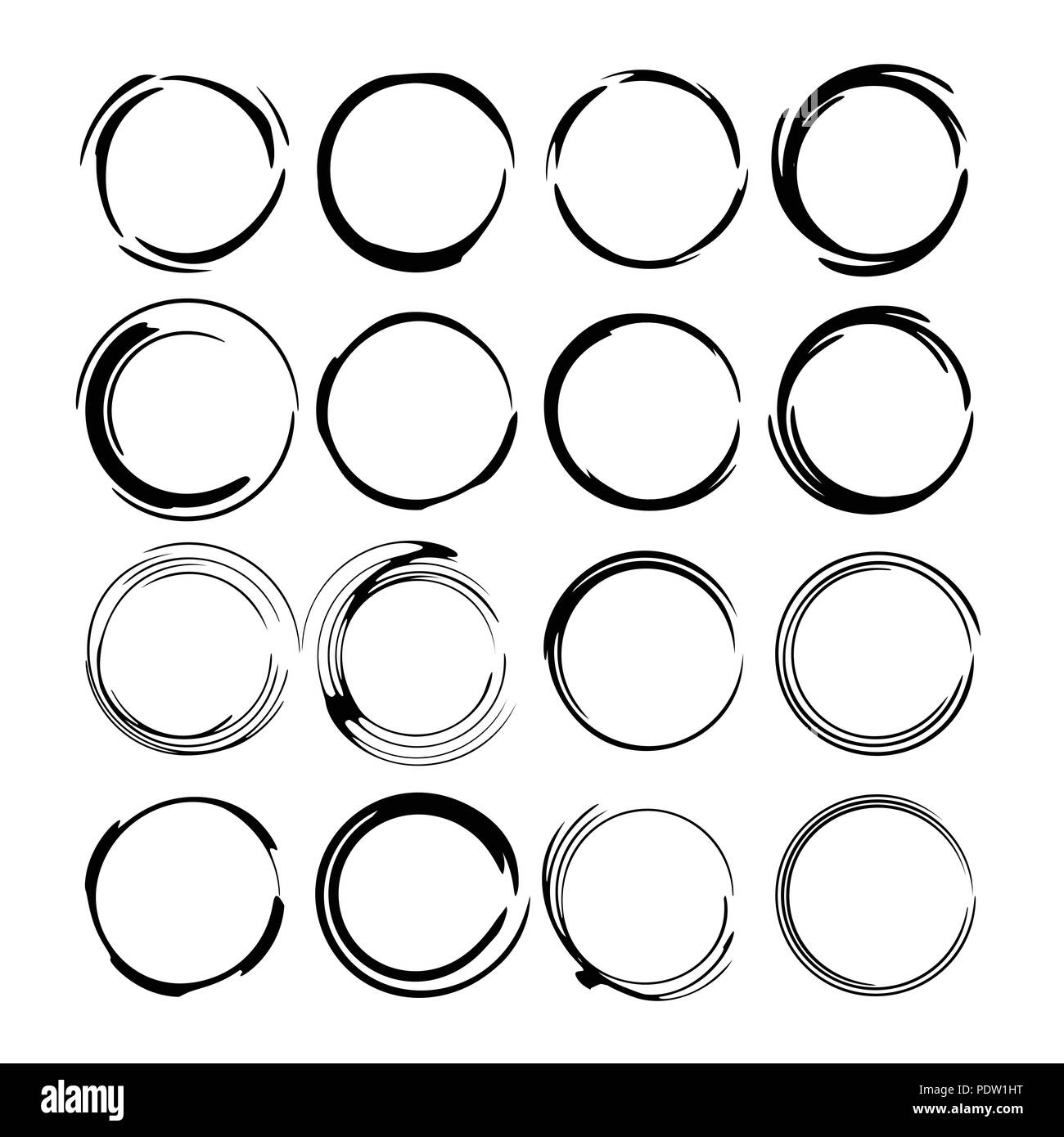 Set of black round grunge frames. Kit of borders. Vector illustration ...
