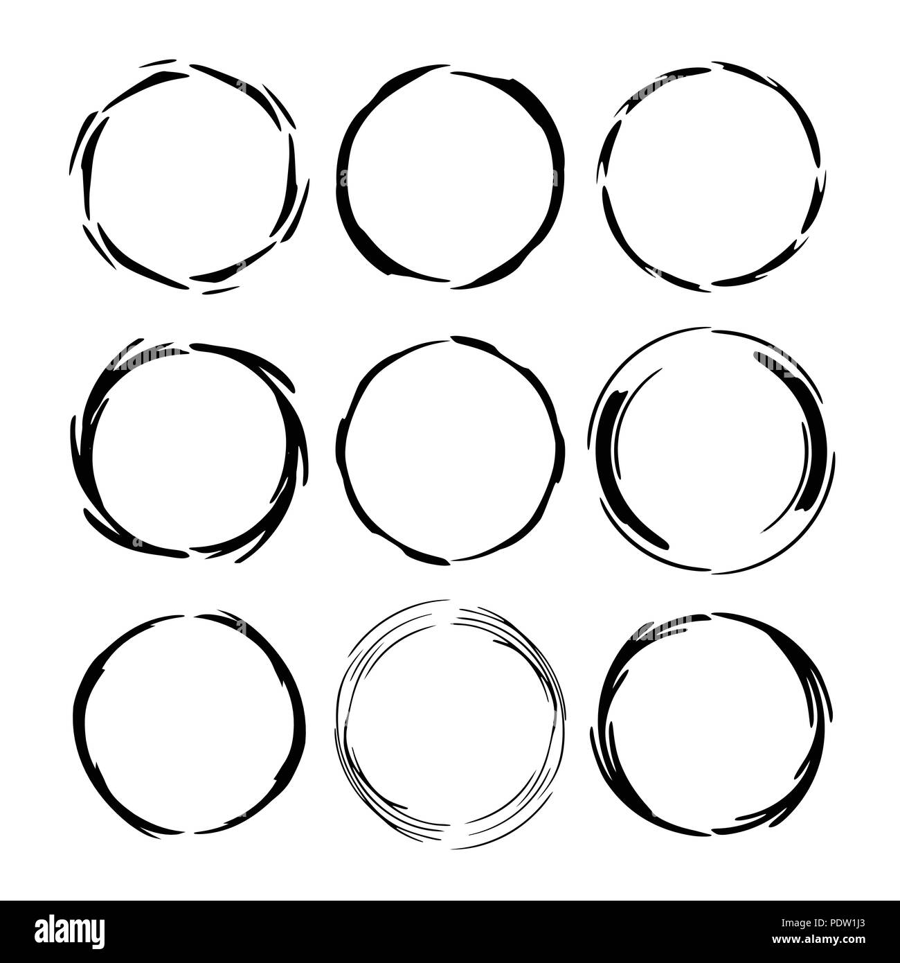 Set of black round grunge frames. Kit of borders. Vector illustration ...