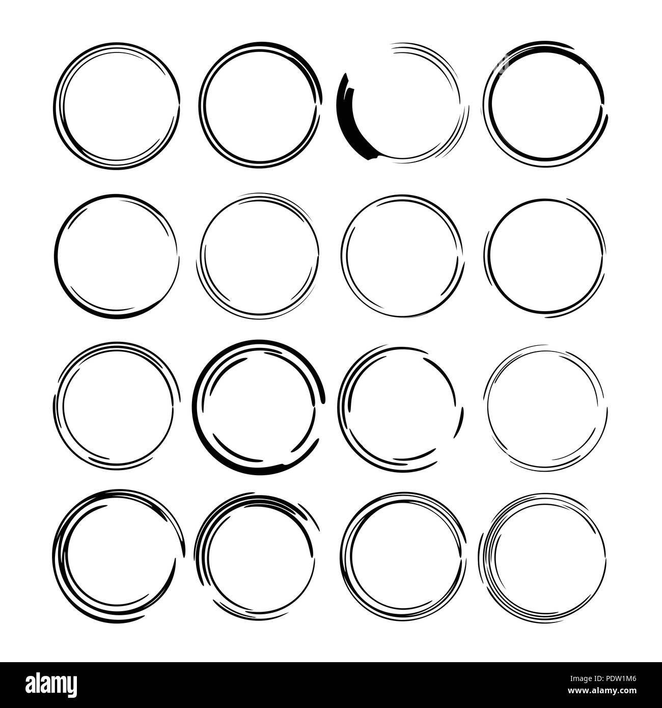 Set of black round grunge frames. Kit of borders. Vector illustration ...