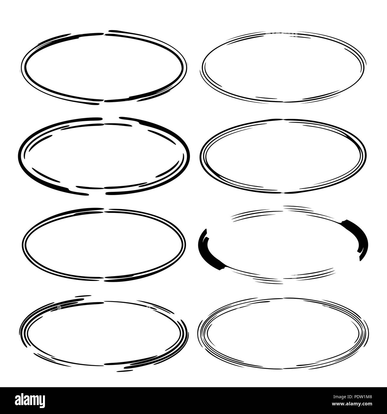 Kit of oval empty borders. Set of black grunge frames. Vector ...