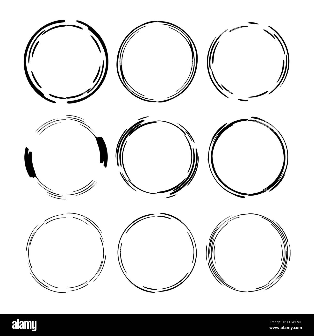 Set of round grunge frames. Empty circlular borders. Vector ...