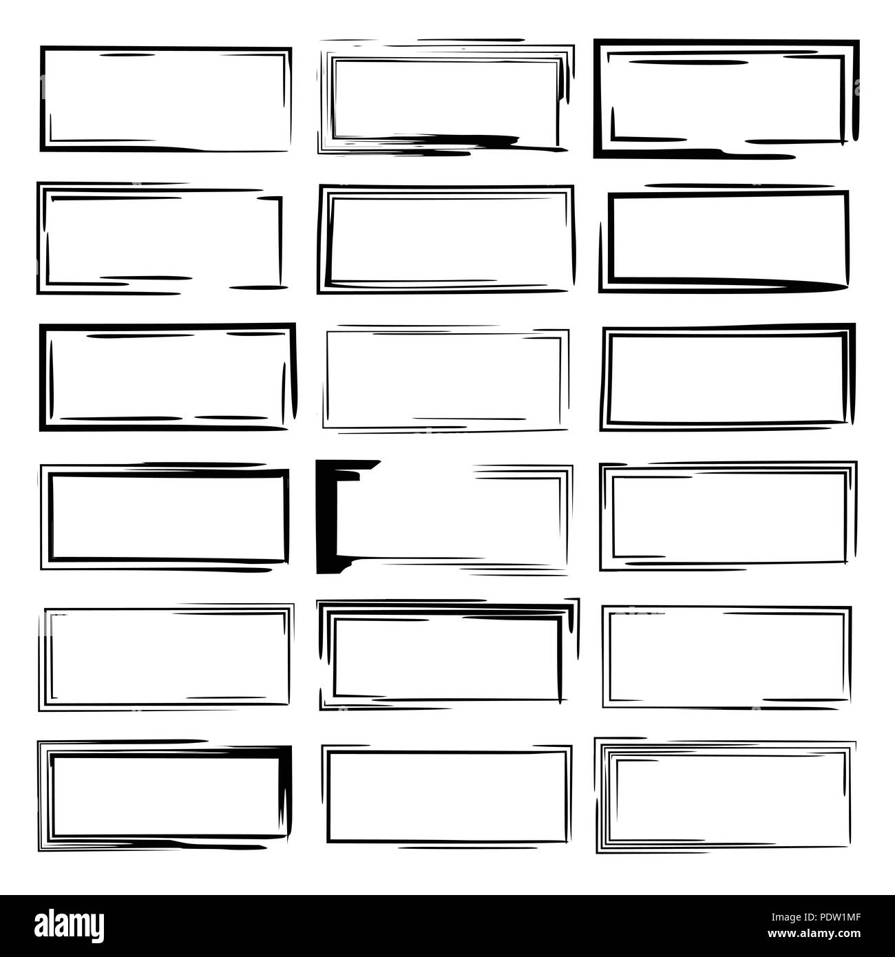 Set of black rectangle grunge frames. Collection of square borders ...