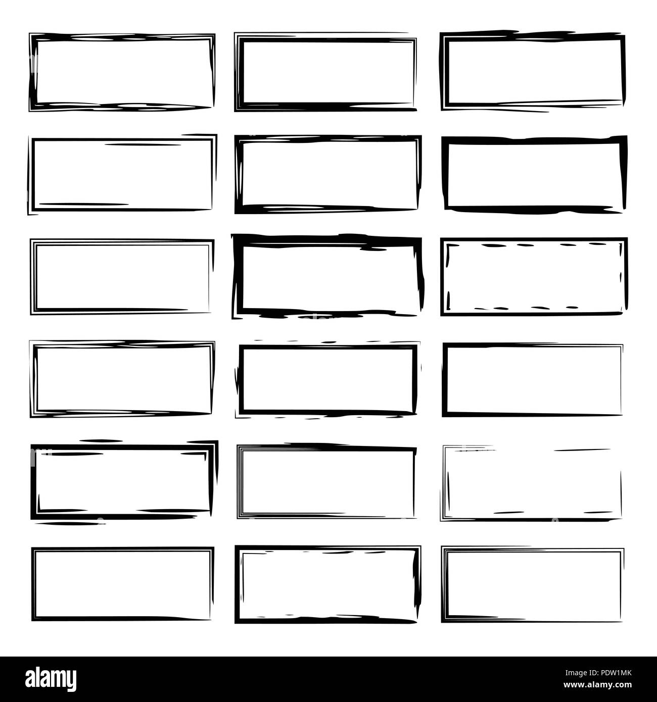 Set of black rectangle grunge frames. Geometric empty borders. Vector ...