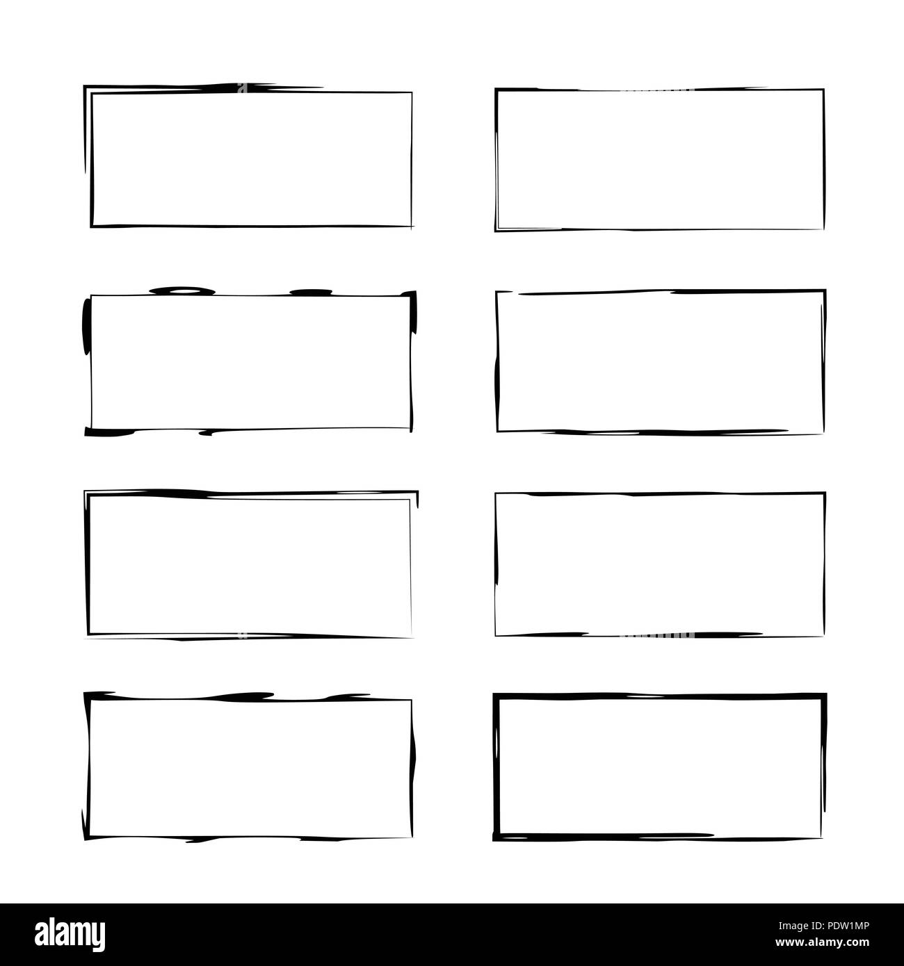 Set of black rectangle grunge frames. Geometric empty borders. Vector ...