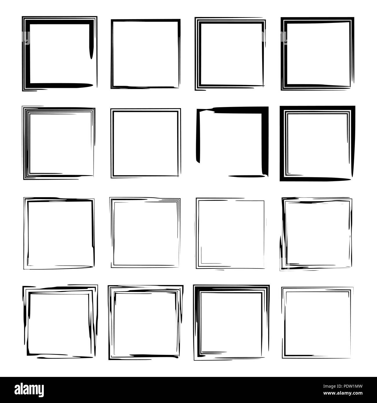 Set of black rectangle grunge frames. Geometric empty borders. Vector ...