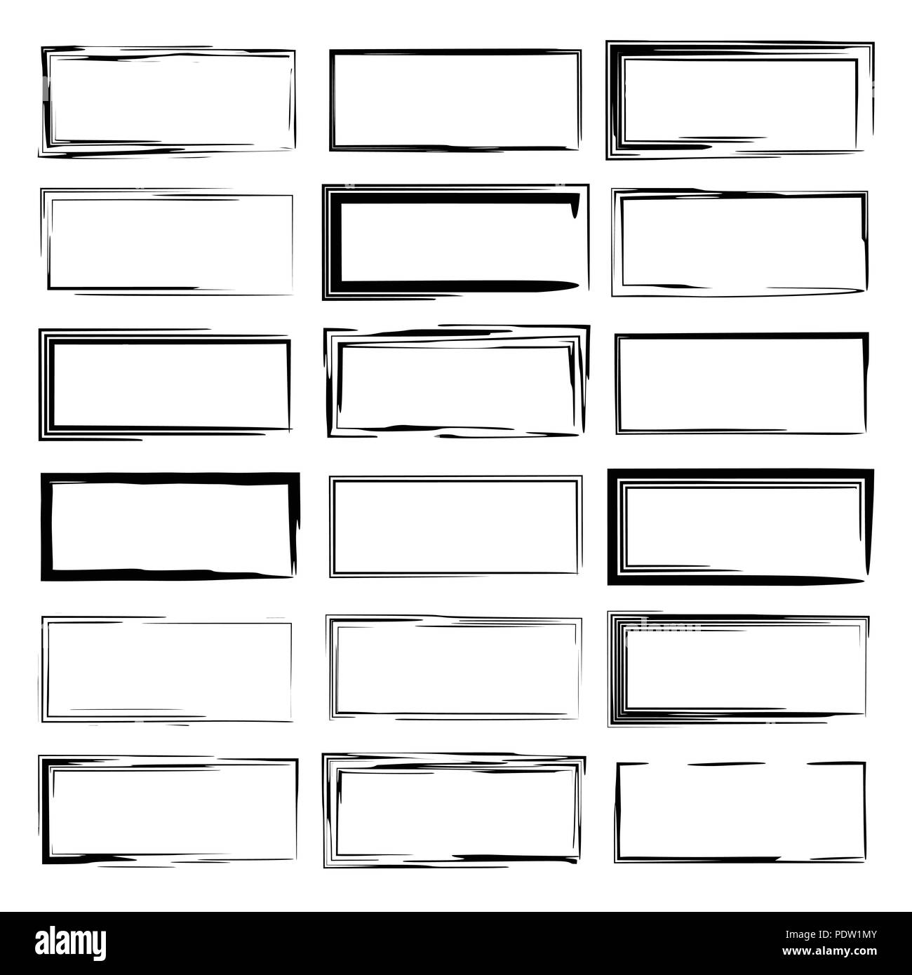 Set of black rectangle grunge frames. Geometric empty borders. Vector ...