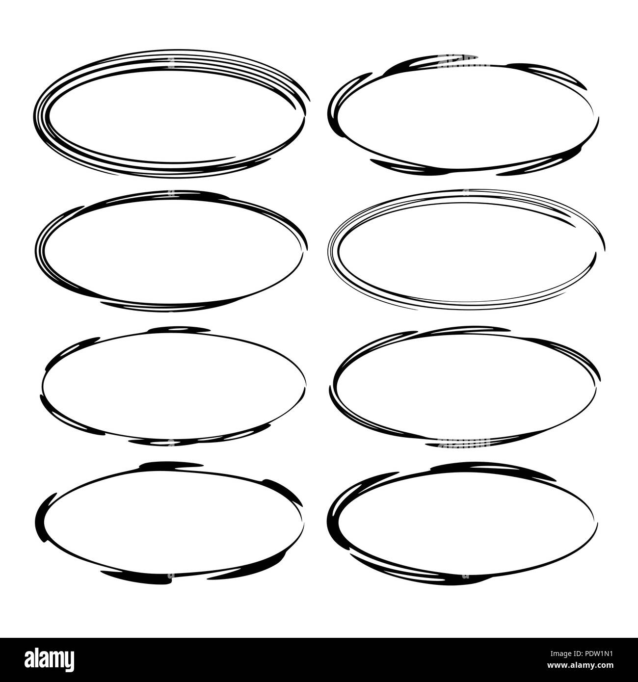 Set of black oval grunge frames. Empty ellipse borders. Vector ...