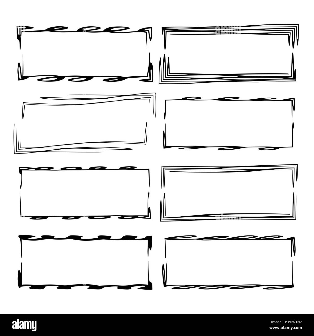 Set of black rectangle grunge frames. Geometric empty borders. Vector ...