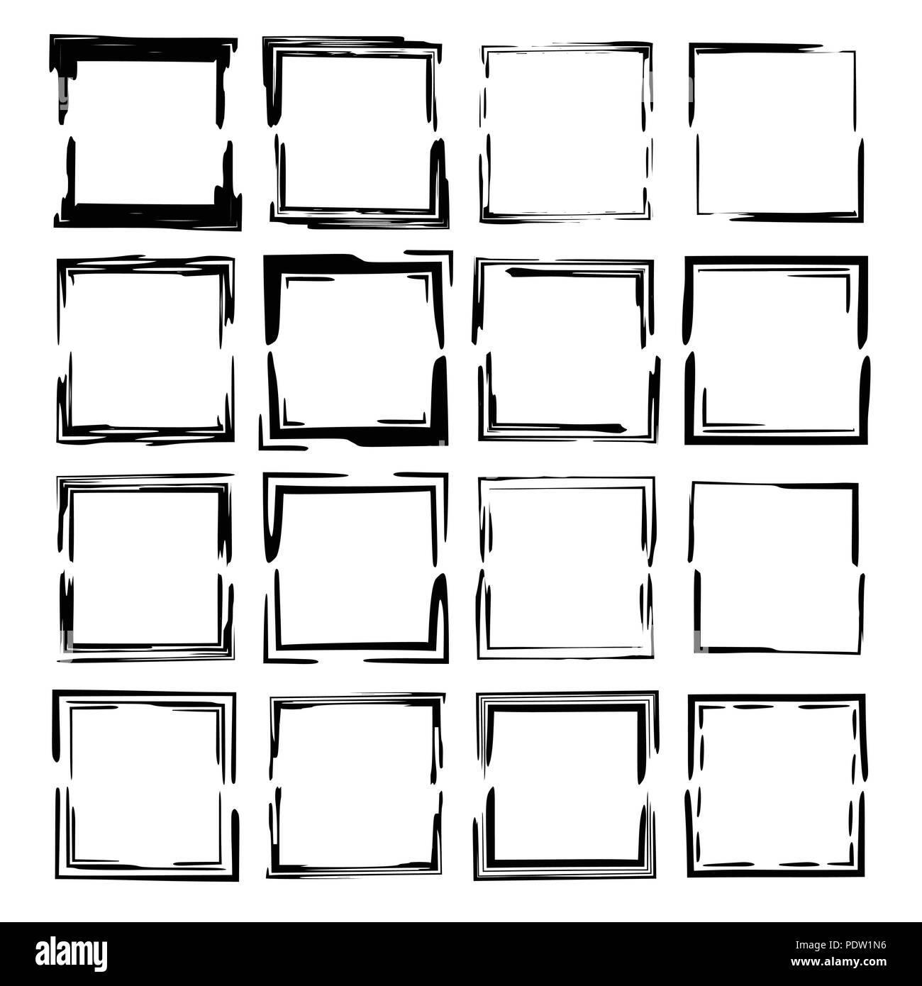 Set of black rectangle grunge frames. Geometric empty borders. Vector ...