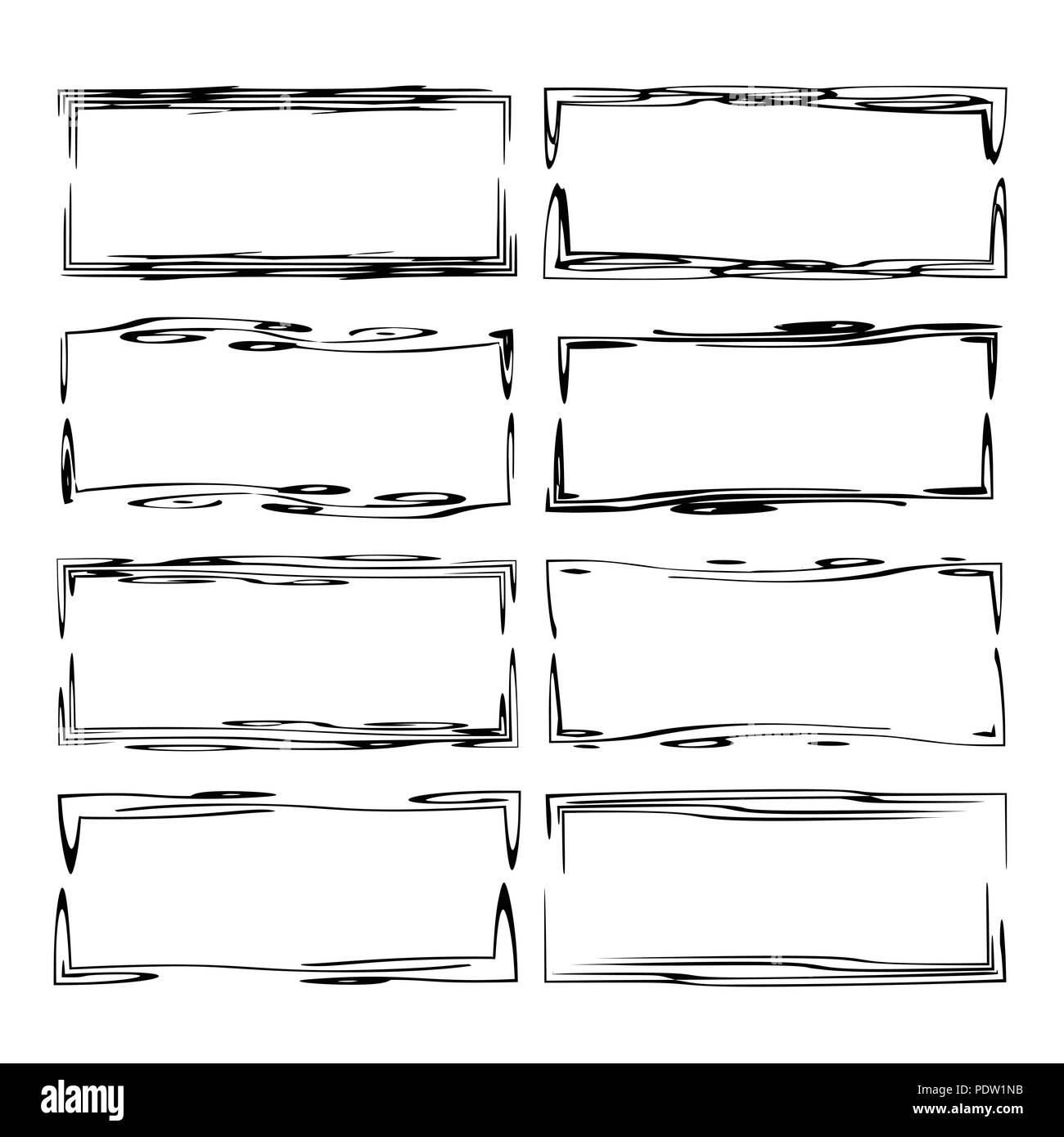 Set of black rectangle grunge frames. Geometric empty borders. Vector ...