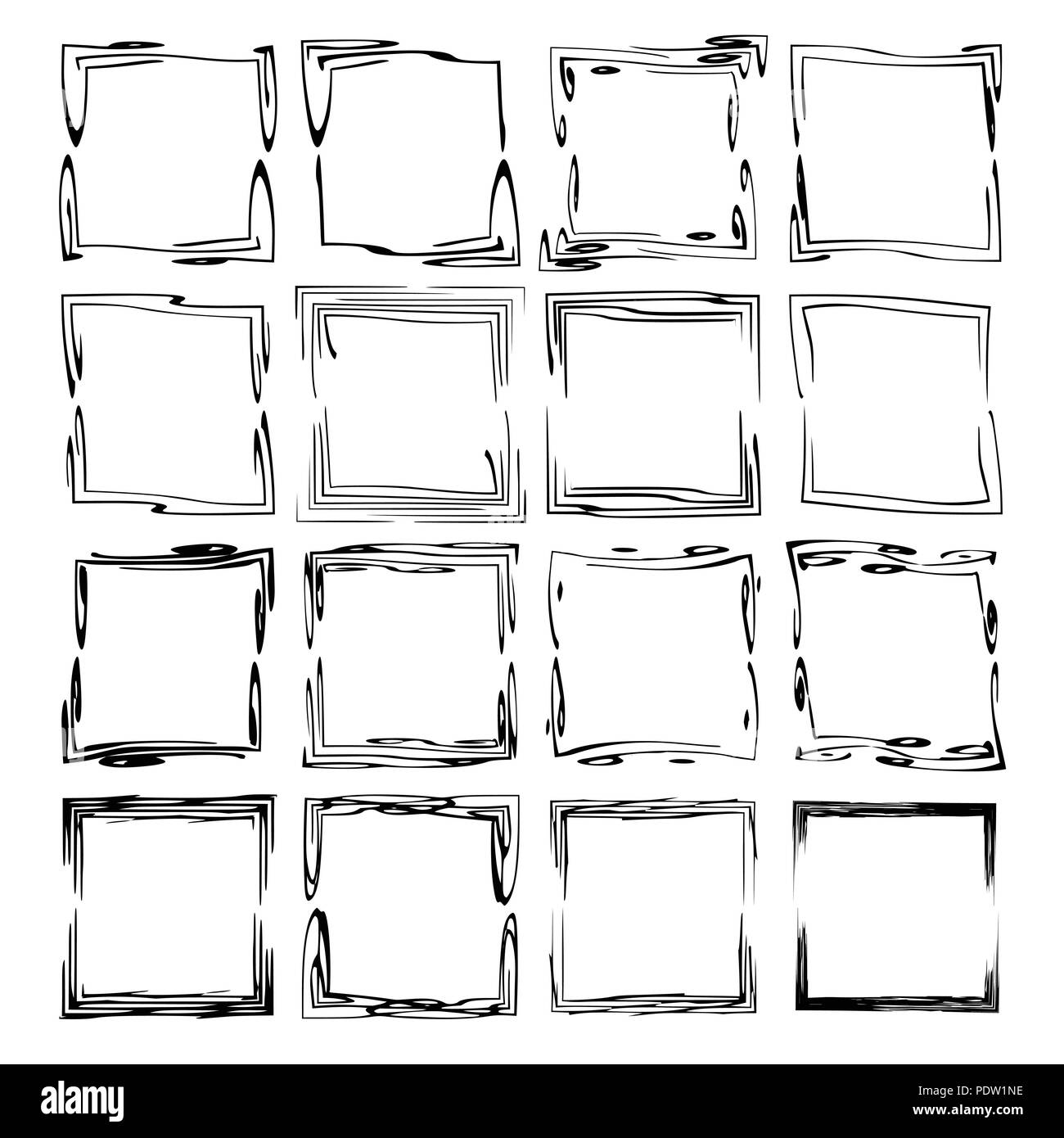 Set of black rectangle grunge frames. Geometric empty borders. Vector ...