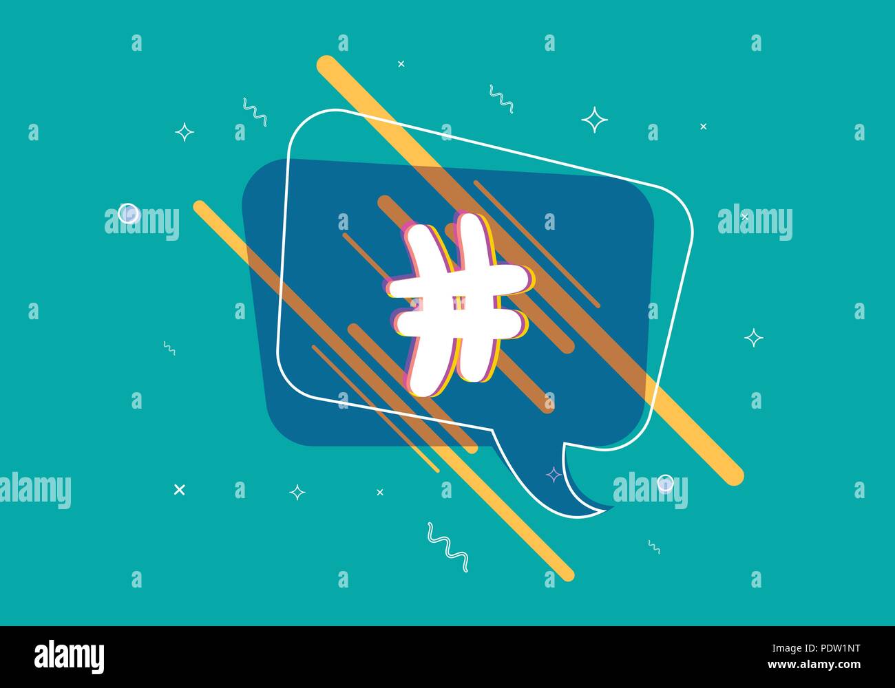 Hashtag sign with speech bubble banner. Number symbol. Element for ...