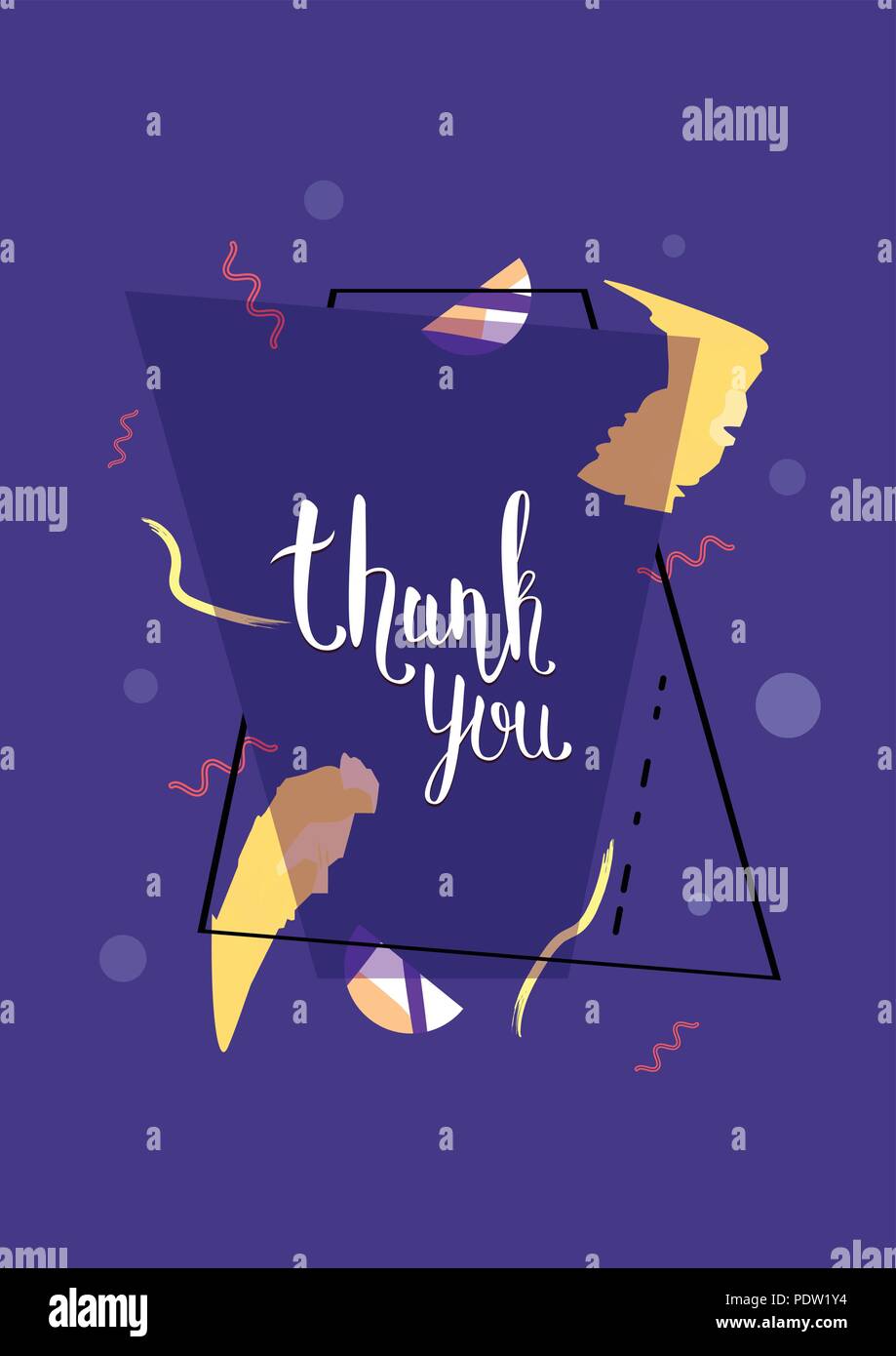 Thank you card. Vertical ultra violet banner with handwritten lettering ...