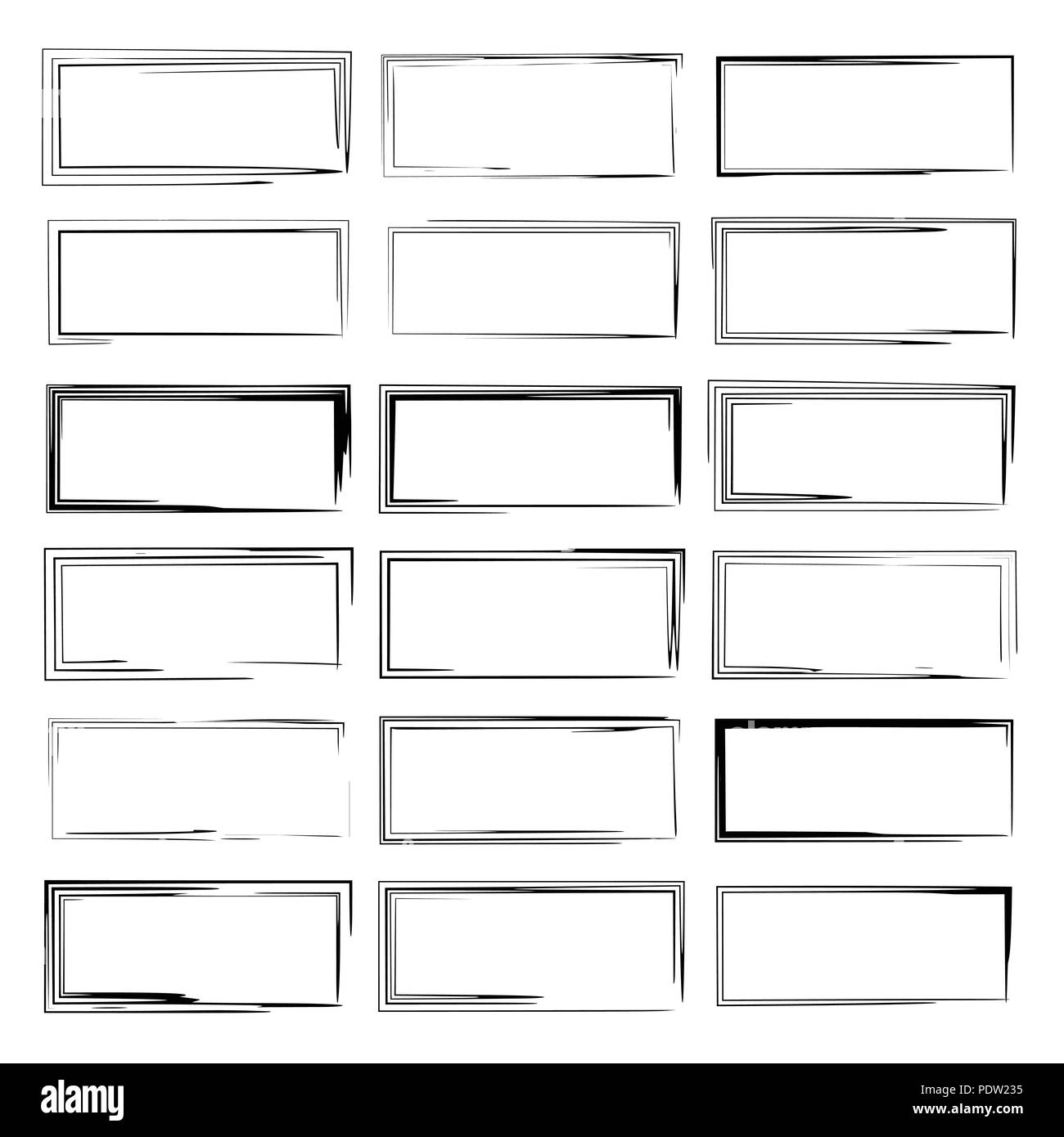 Set of black rectangle grunge frames. Geometric empty borders. Vector ...