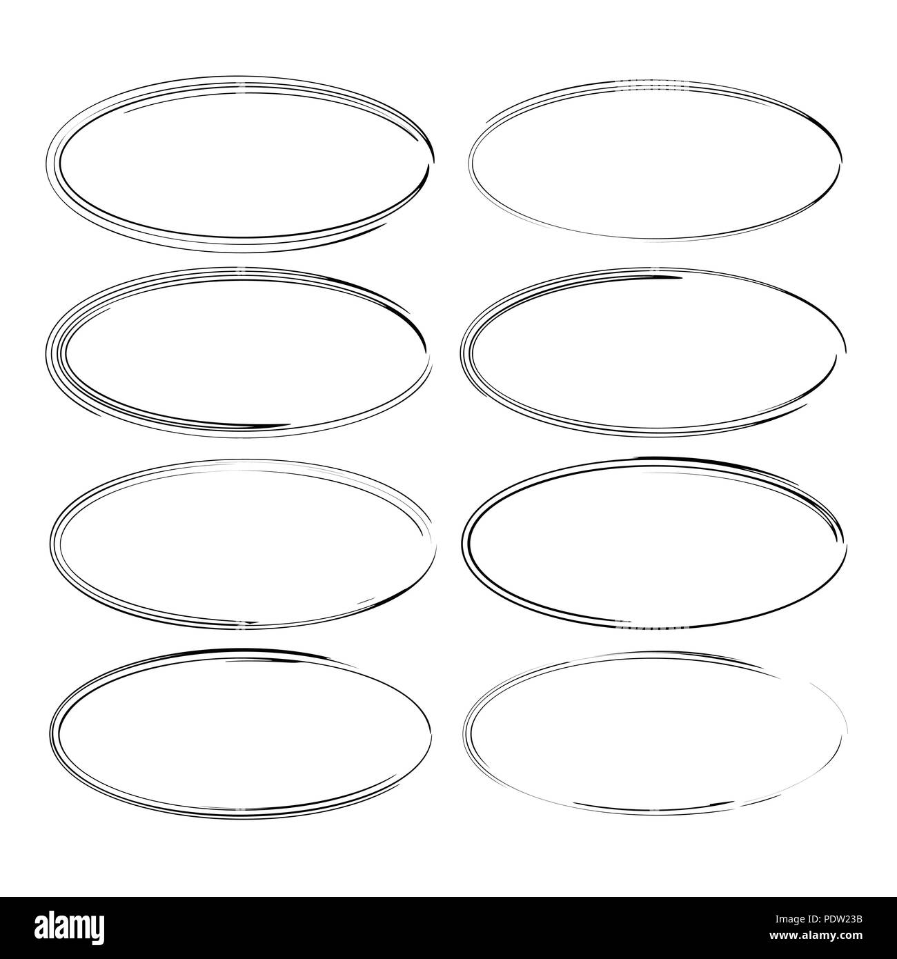 Set of black round grunge frames. Oval empty borders. Vector ...