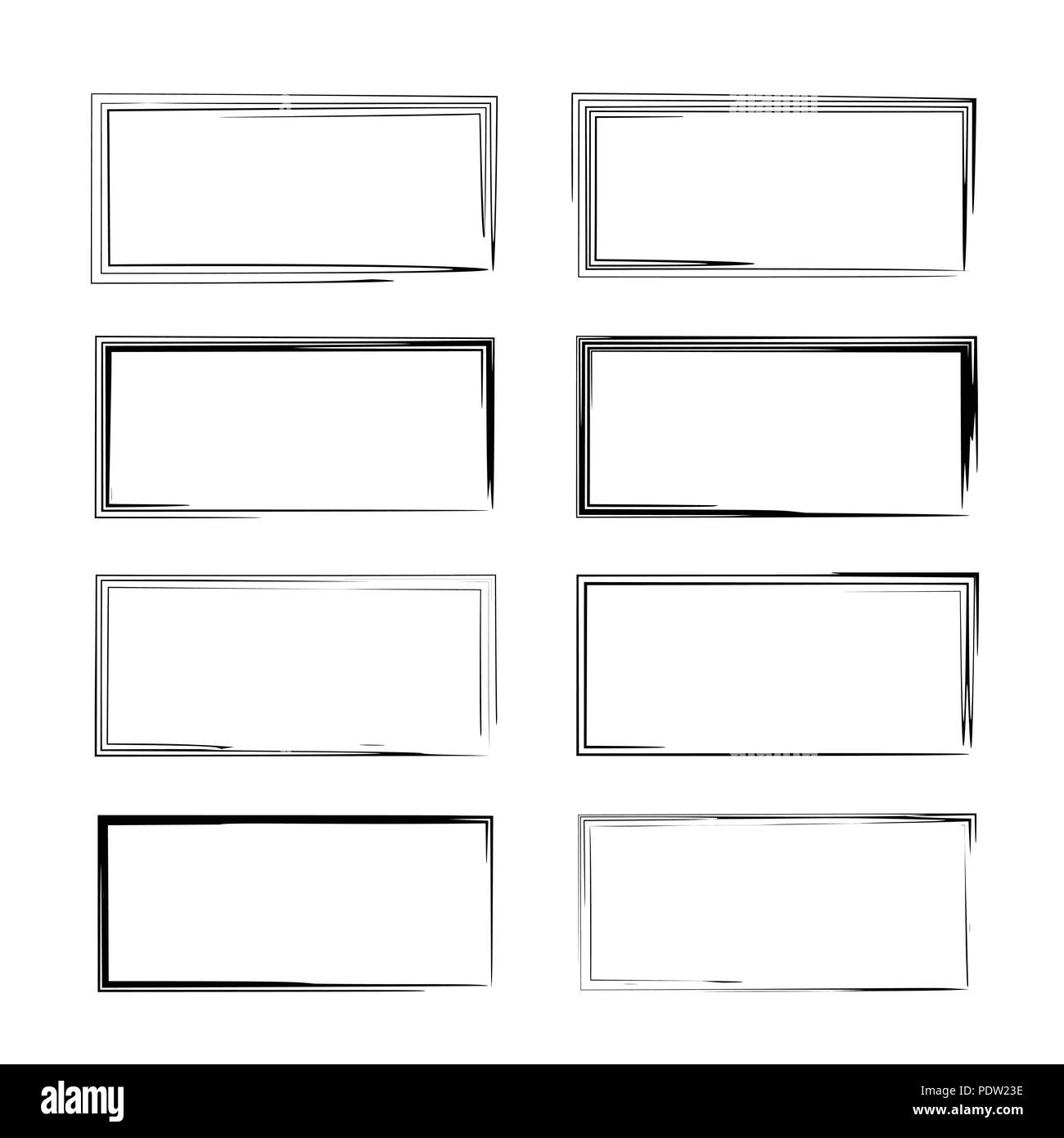 Set of black linear grunge frames. Geometric rectangle empty borders ...
