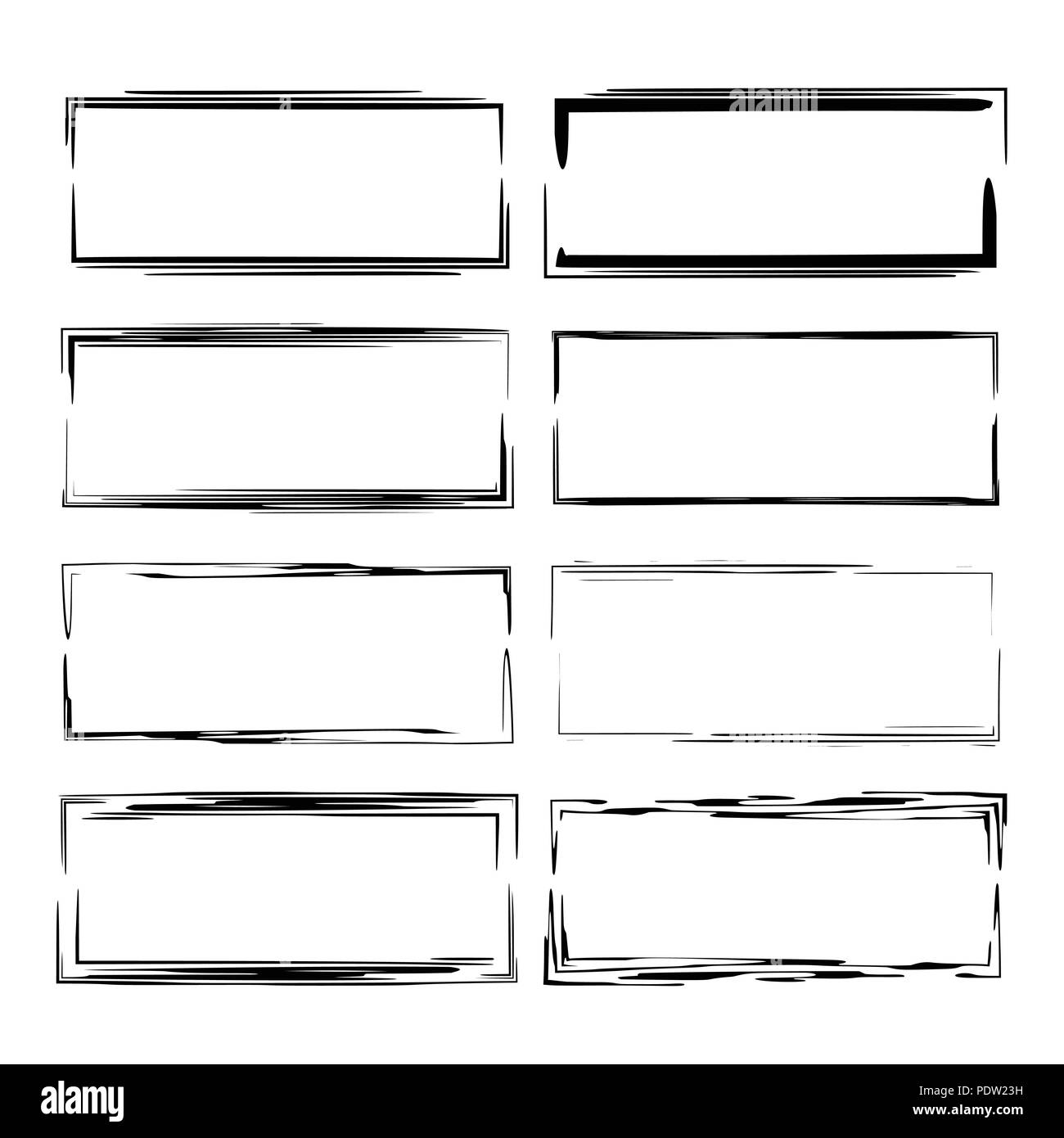 Set of black rectangle grunge frames. Geometric empty borders. Vector ...