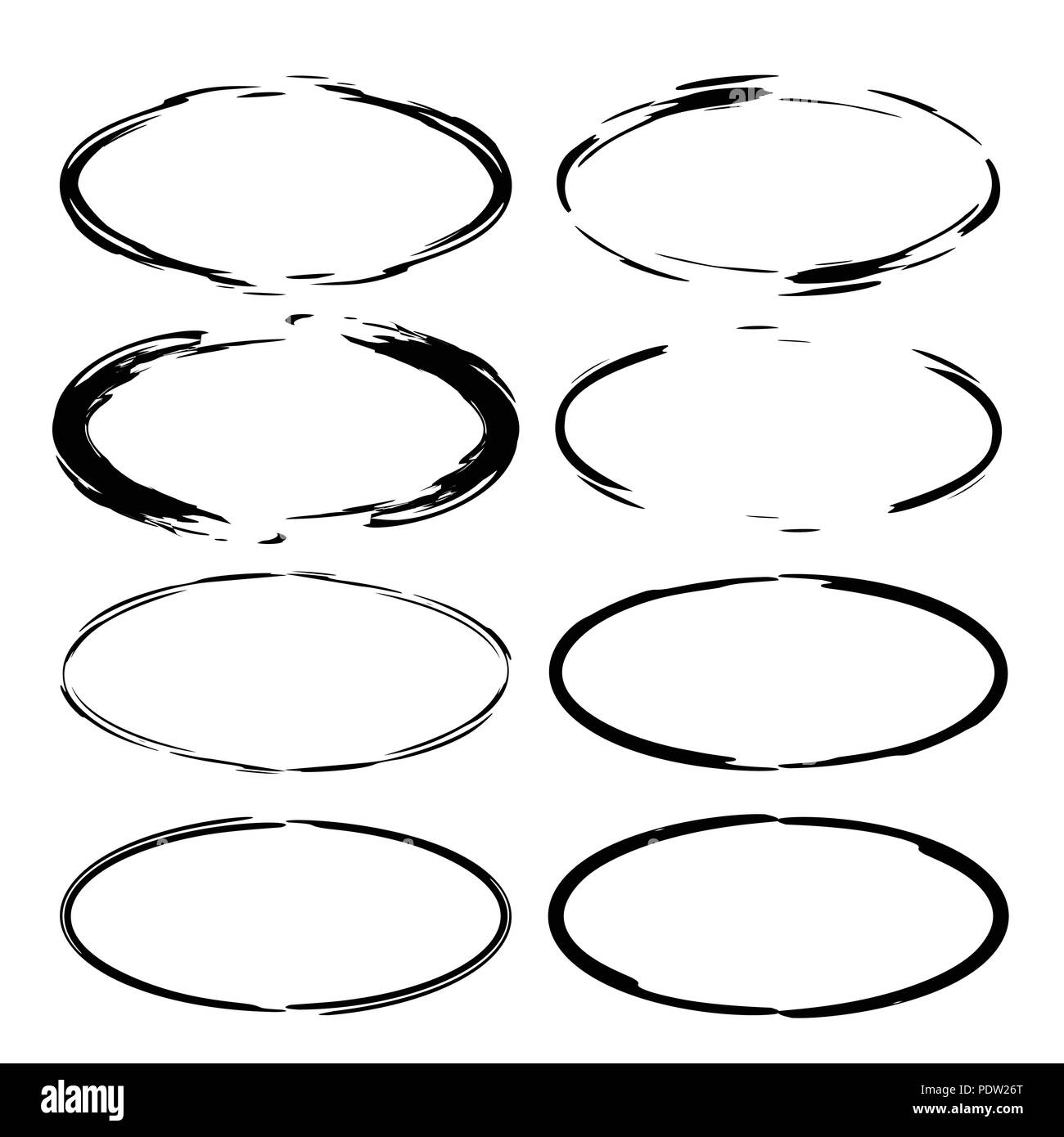 Set of black round grunge frames. Oval empty borders. Vector ...