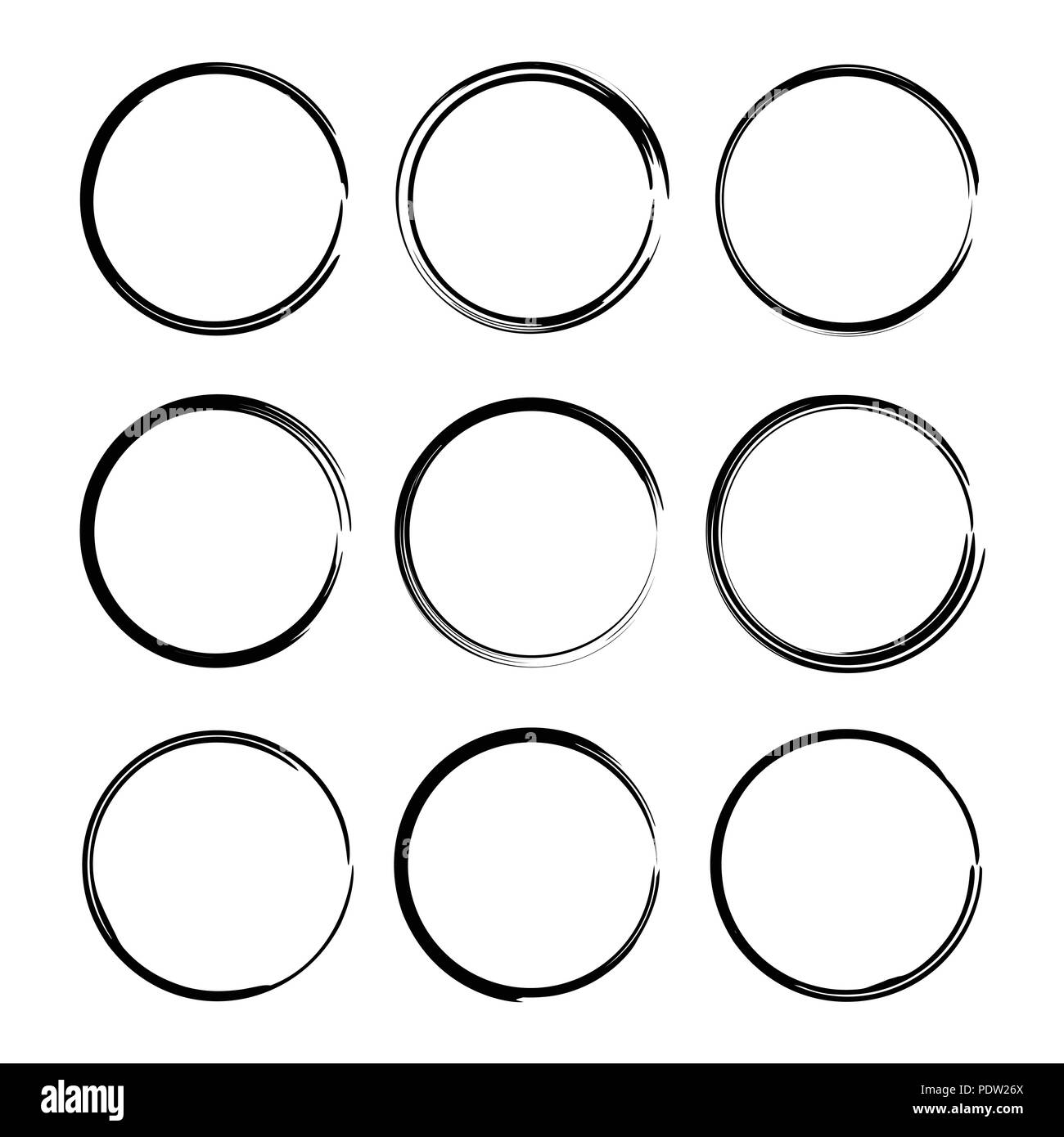 Set of black round grunge frames. Oval empty borders. Element for ...