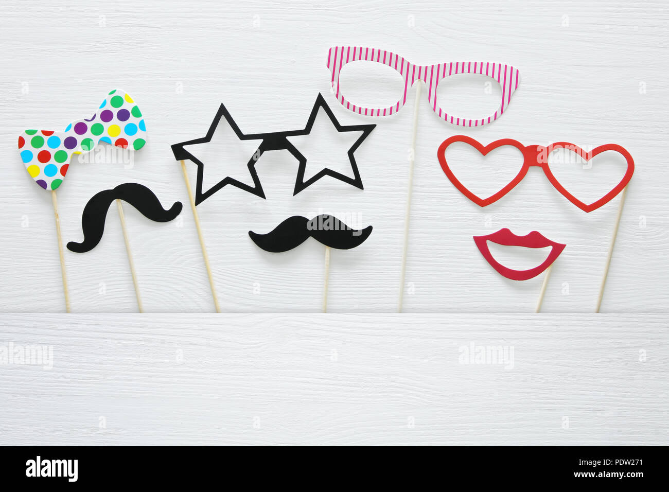 Top view image of funny and colorful photo booth props for party over ...