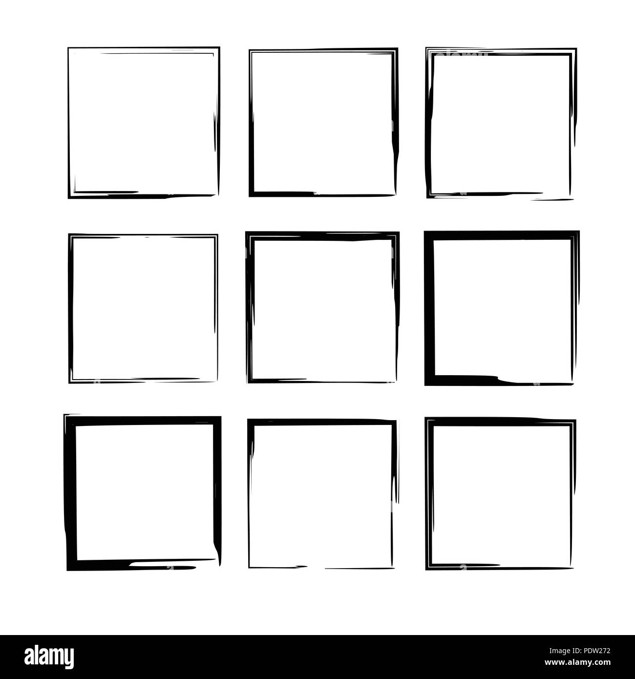 Set of black square grunge frames. Geometric rectangle empty borders ...
