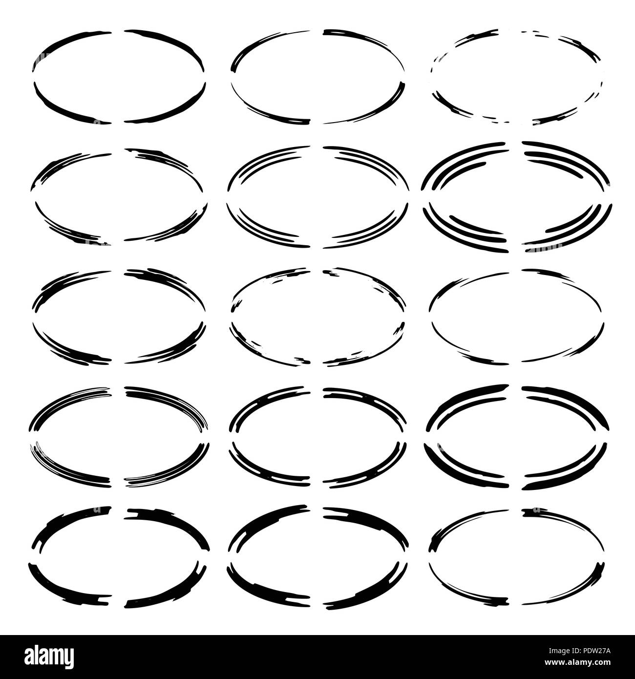 Set of black round grunge frames. Oval empty borders. Vector ...
