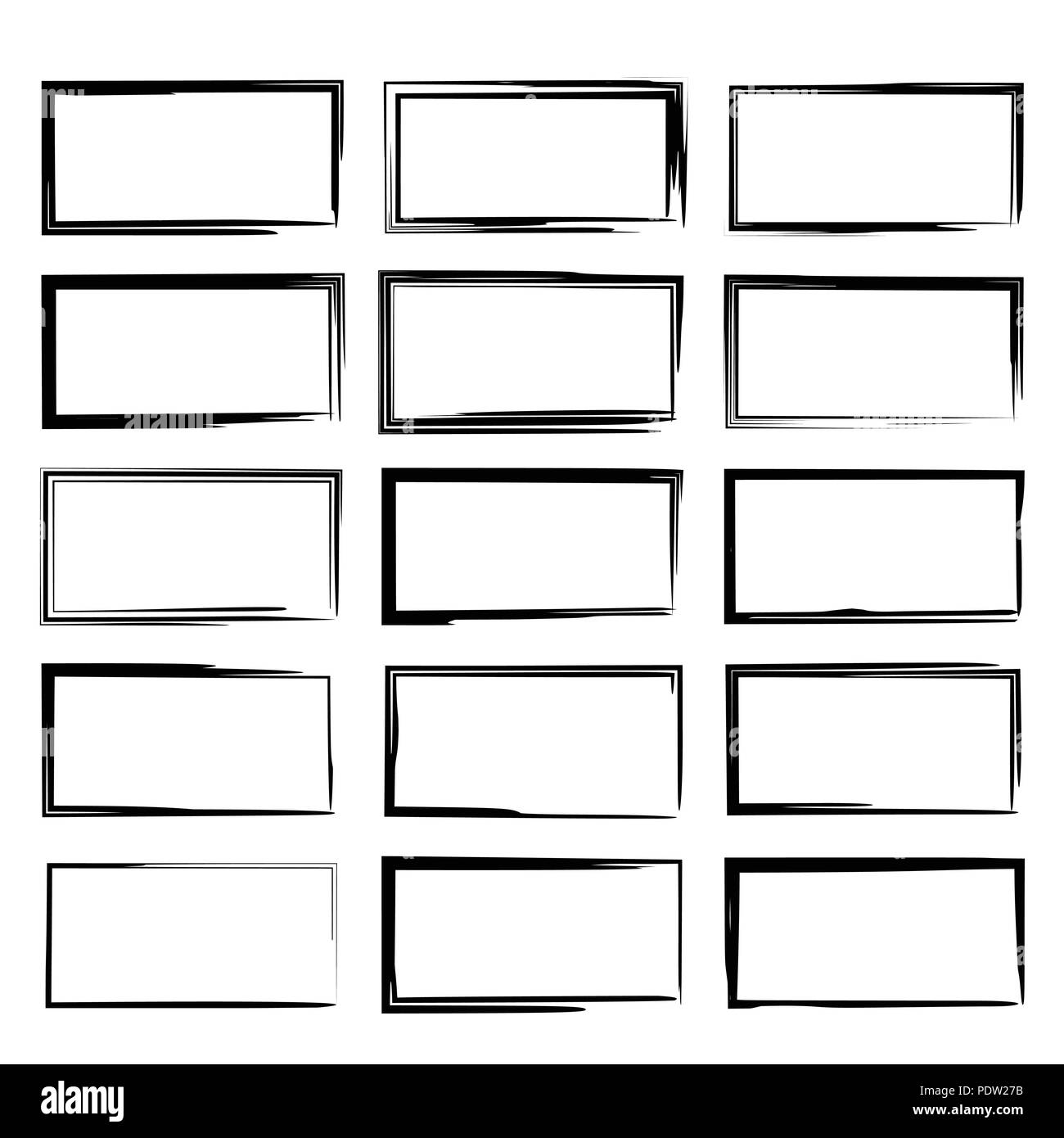 Set of black rectangle grunge frames. Square empty borders. Vector ...