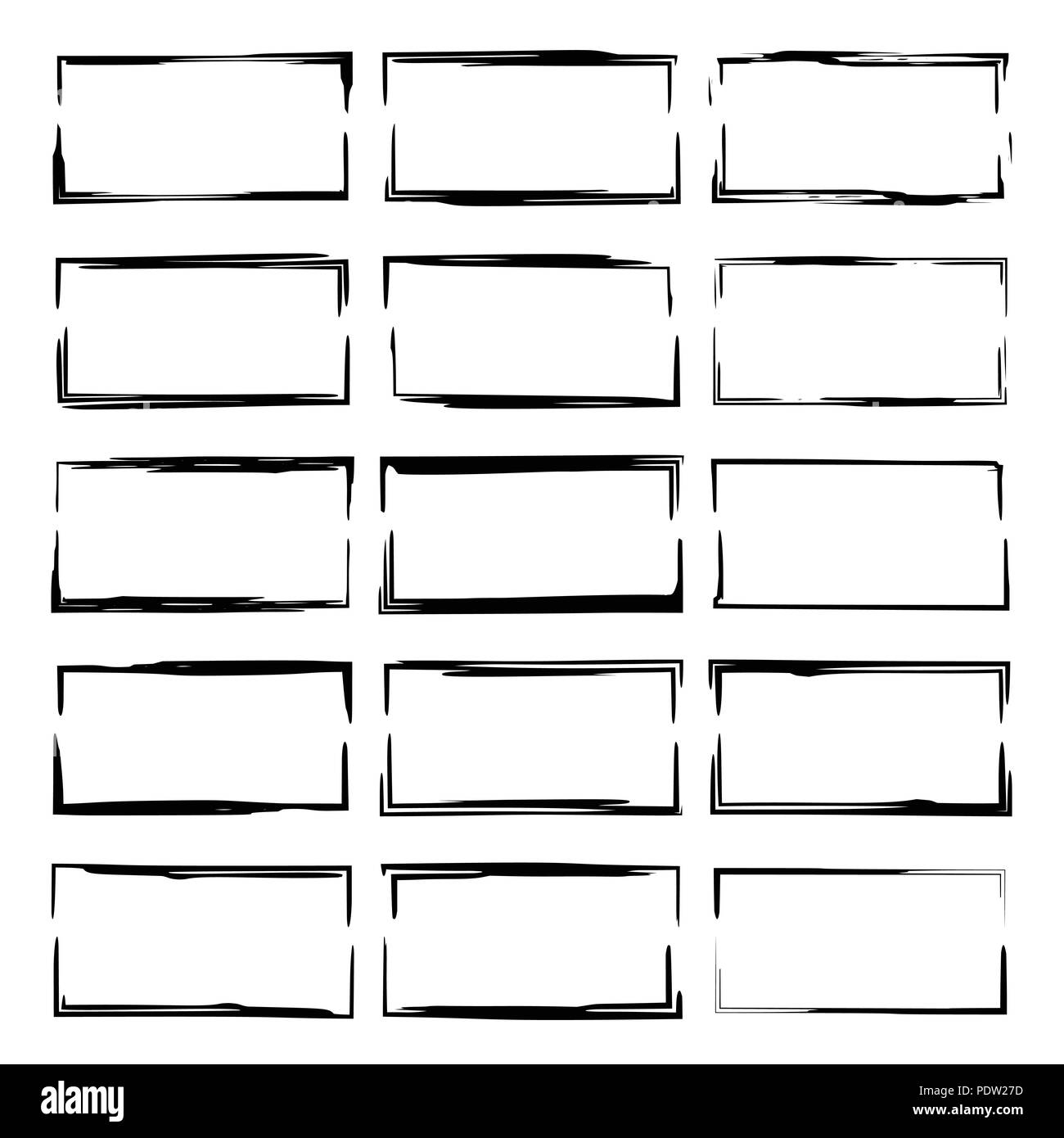 Set of black rectangle grunge frames. Square empty borders. Vector illustration Stock Vector ...