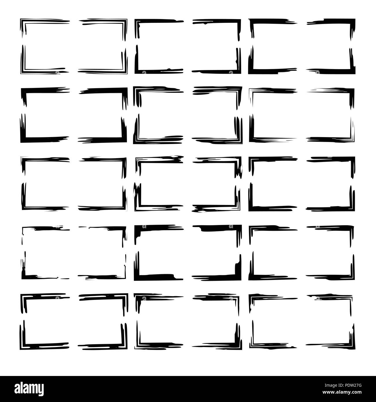 Set of black rectangle grunge frames. Square empty borders. Vector ...
