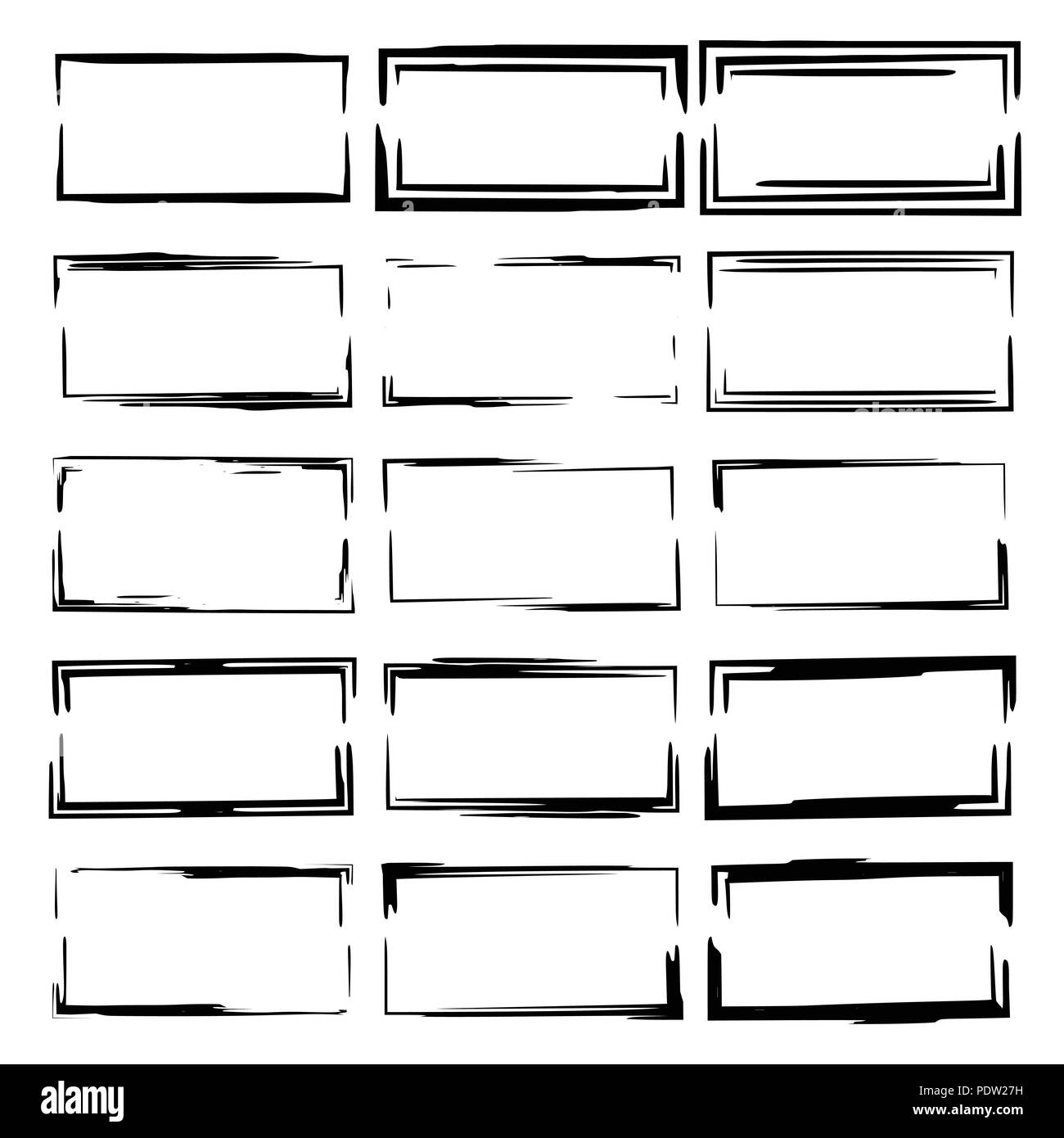 Set of black rectangle grunge frames. Square empty borders. Vector ...
