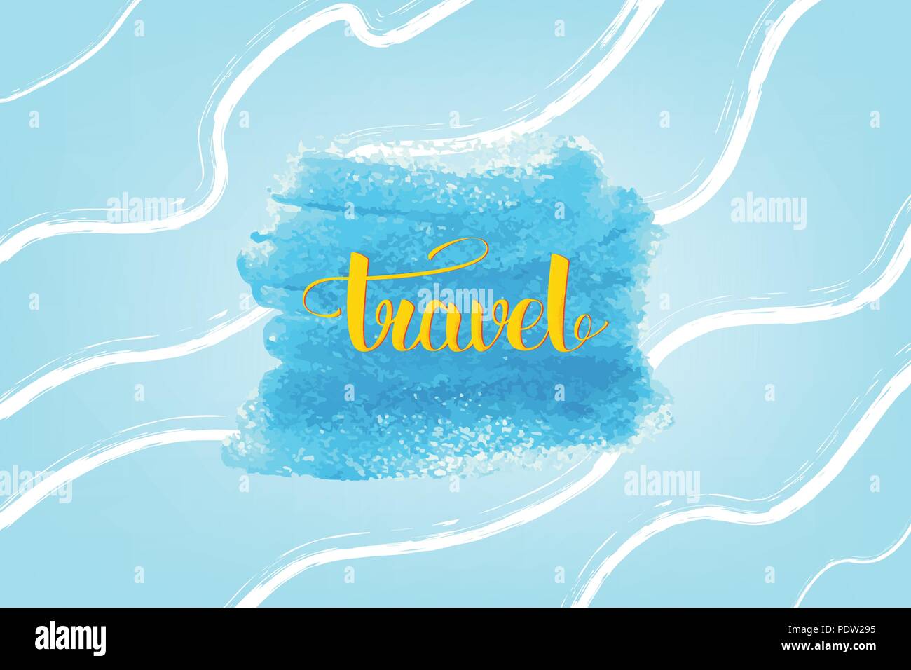 Travel banner. Decorative wave background and handwritten lettering ...