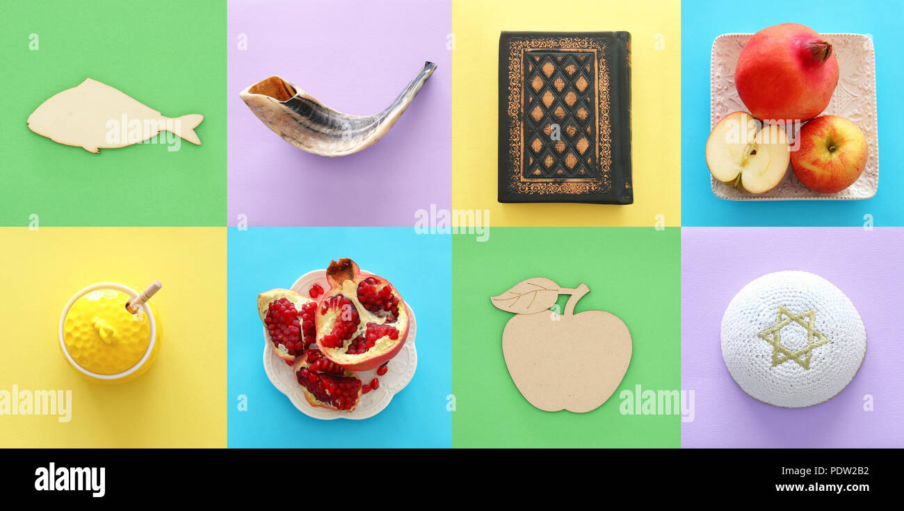 Rosh hashanah (jewish New Year holiday) collage concept. Traditional ...