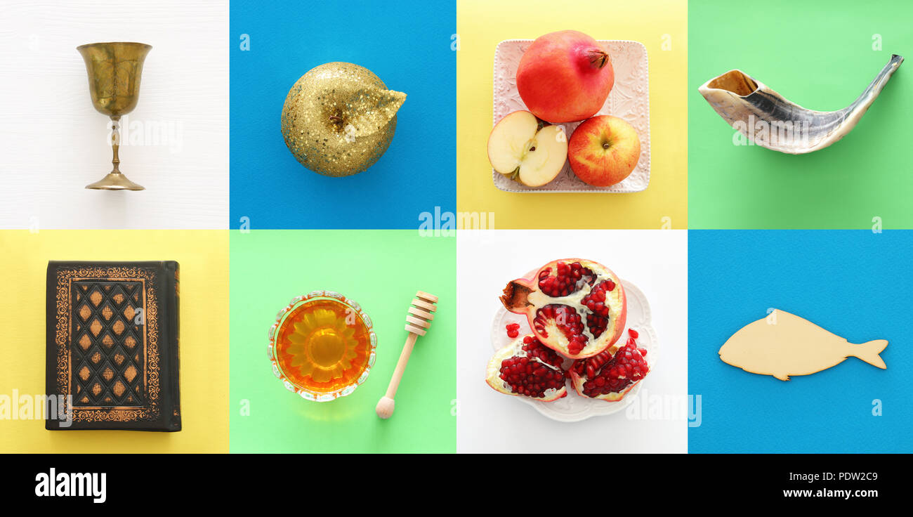 Rosh hashanah (jewish New Year holiday) collage concept. Traditional ...