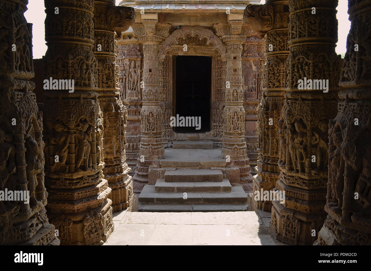 Ancient ruined carved hindu sun temple in India made up of stones and ...