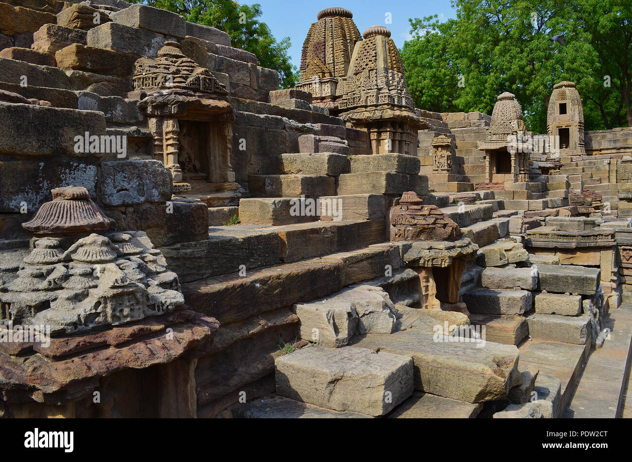 Ancient ruined carved hindu sun temple in India made up of stones and ...