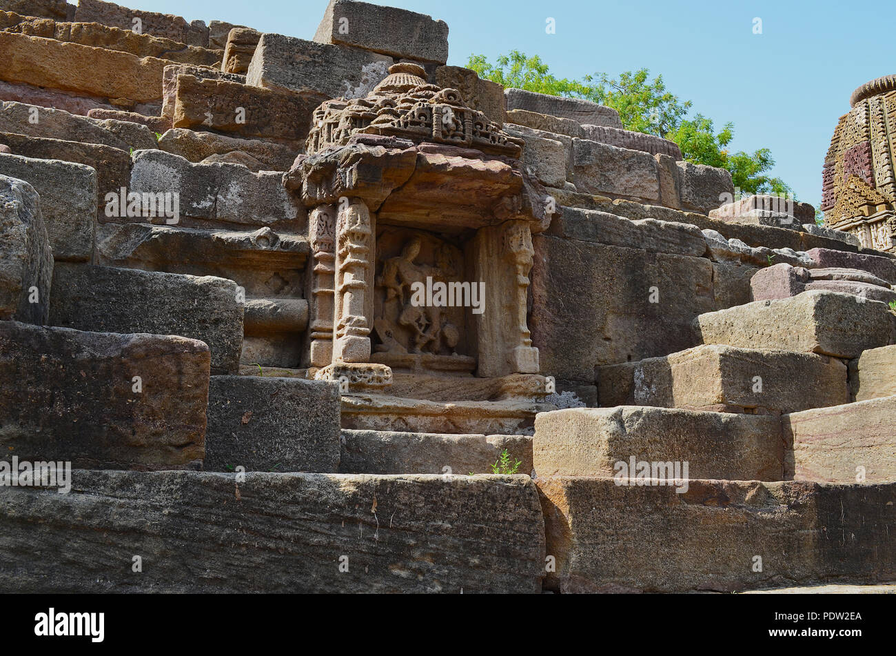 Ancient ruined carved hindu sun temple in India made up of stones and ...
