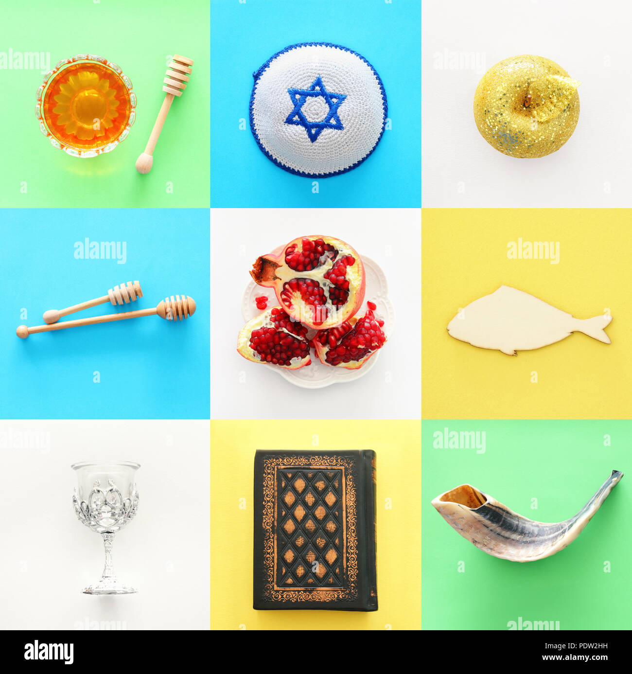 Rosh hashanah (jewish New Year holiday) collage concept. Traditional ...