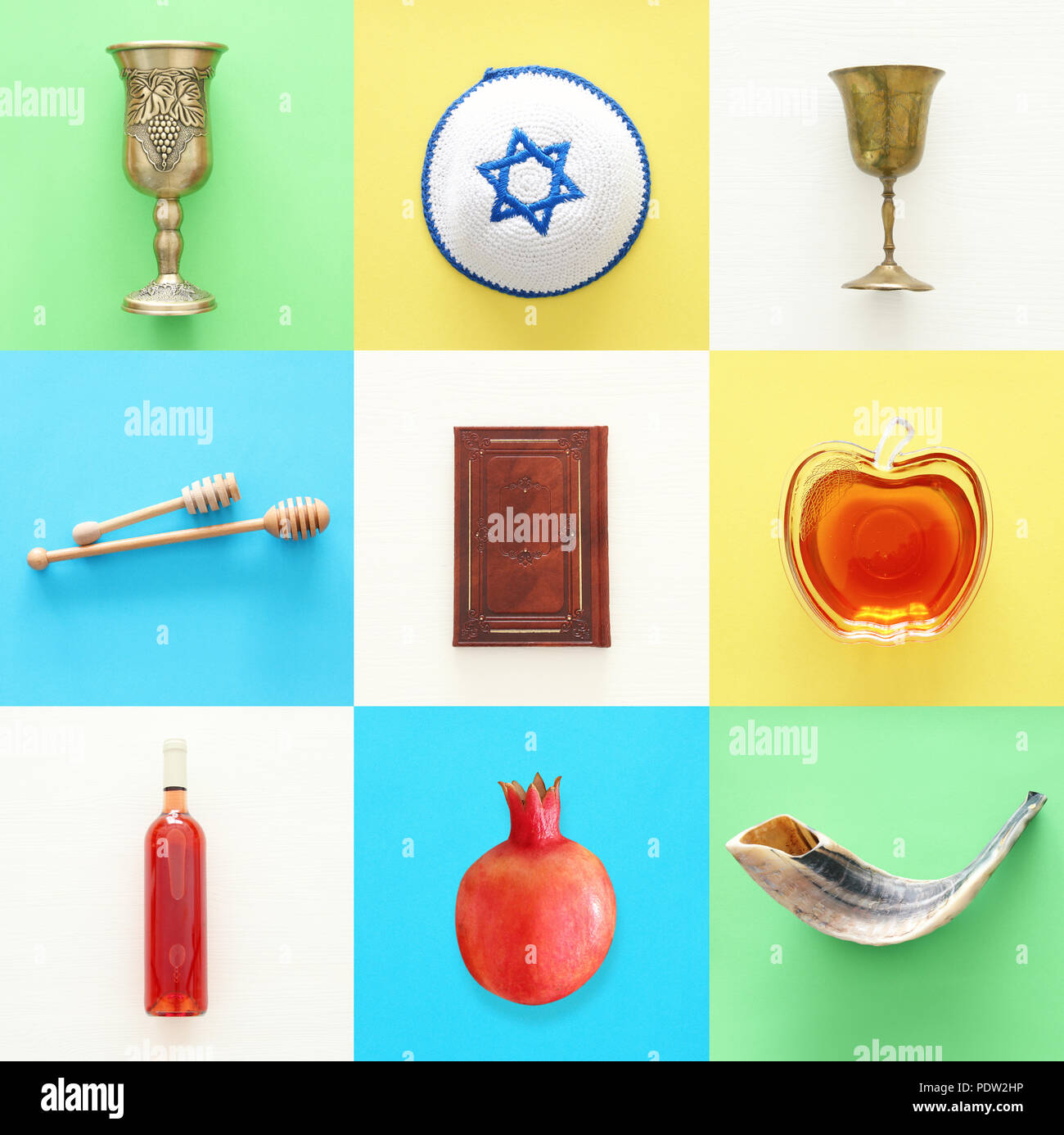 Rosh hashanah (jewish New Year holiday) collage concept. Traditional ...