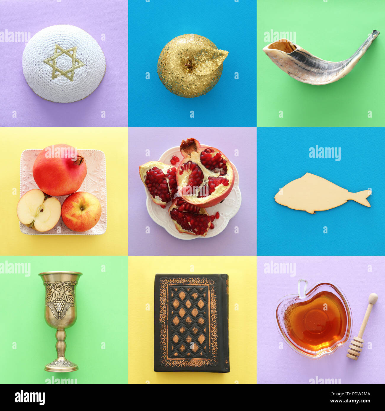 Rosh hashanah (jewish New Year holiday) collage concept. Traditional symbols Stock Photo - Alamy
