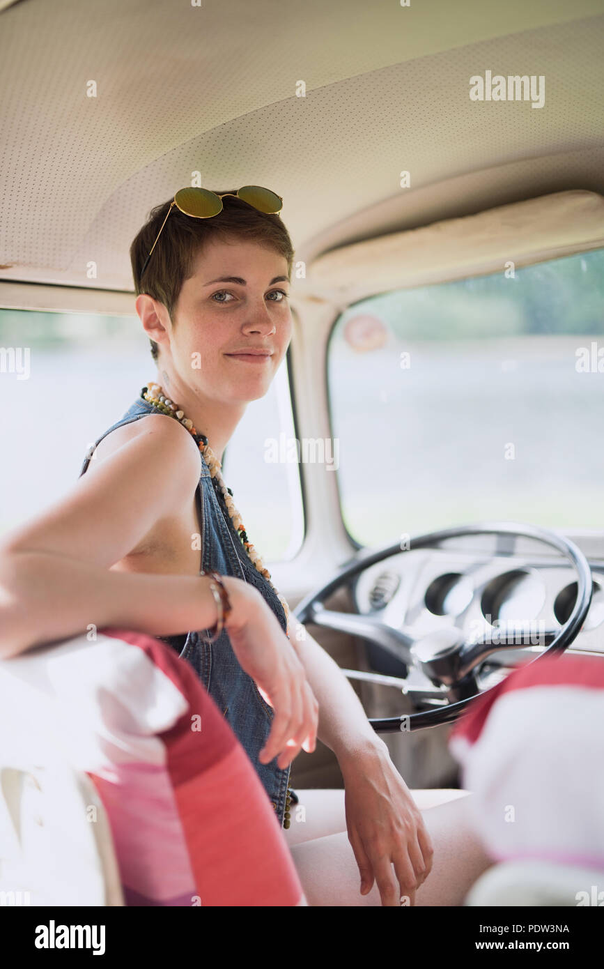Woman driving white van hi-res stock photography and images - Alamy