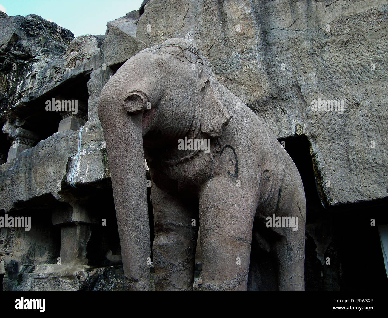 Ancient ruined stone elephant hindu sculpture located in india Stock ...