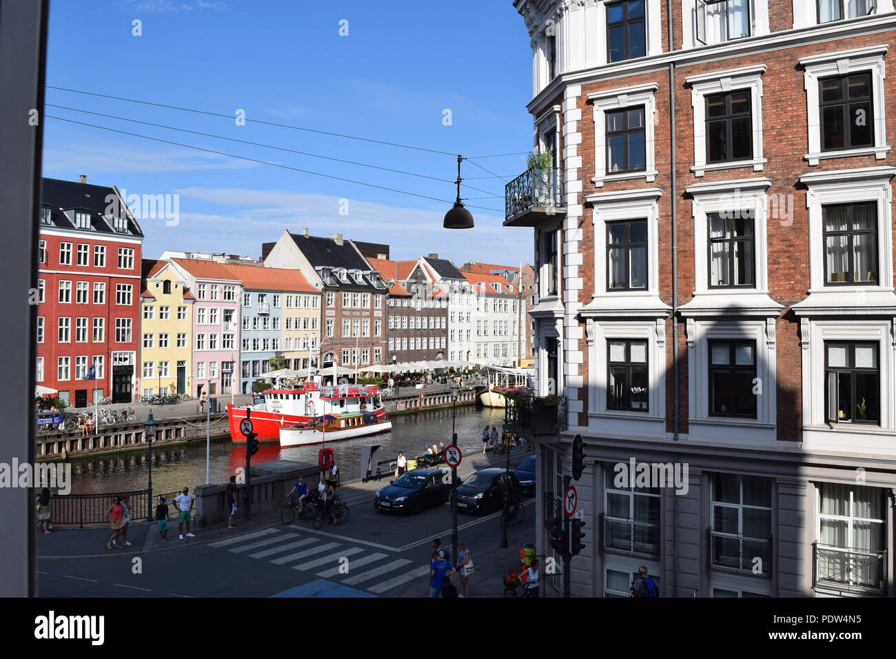 The Canal and Street in Nyhavn, Copenhagen Viewed from a Window Stock ...