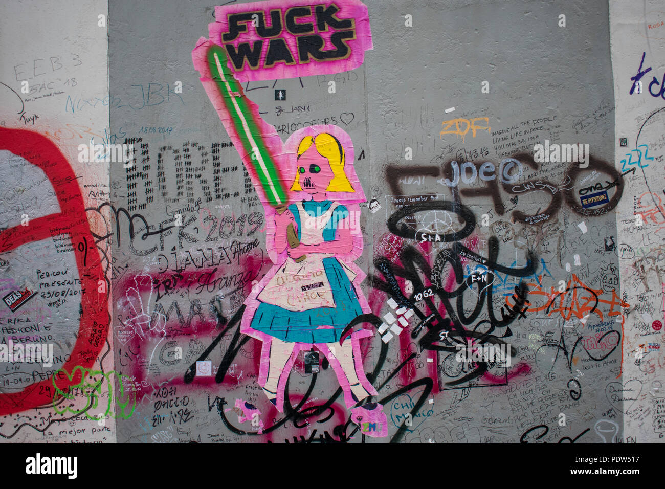 Murals painted along original sections of the Berlin Wall, Germany ...