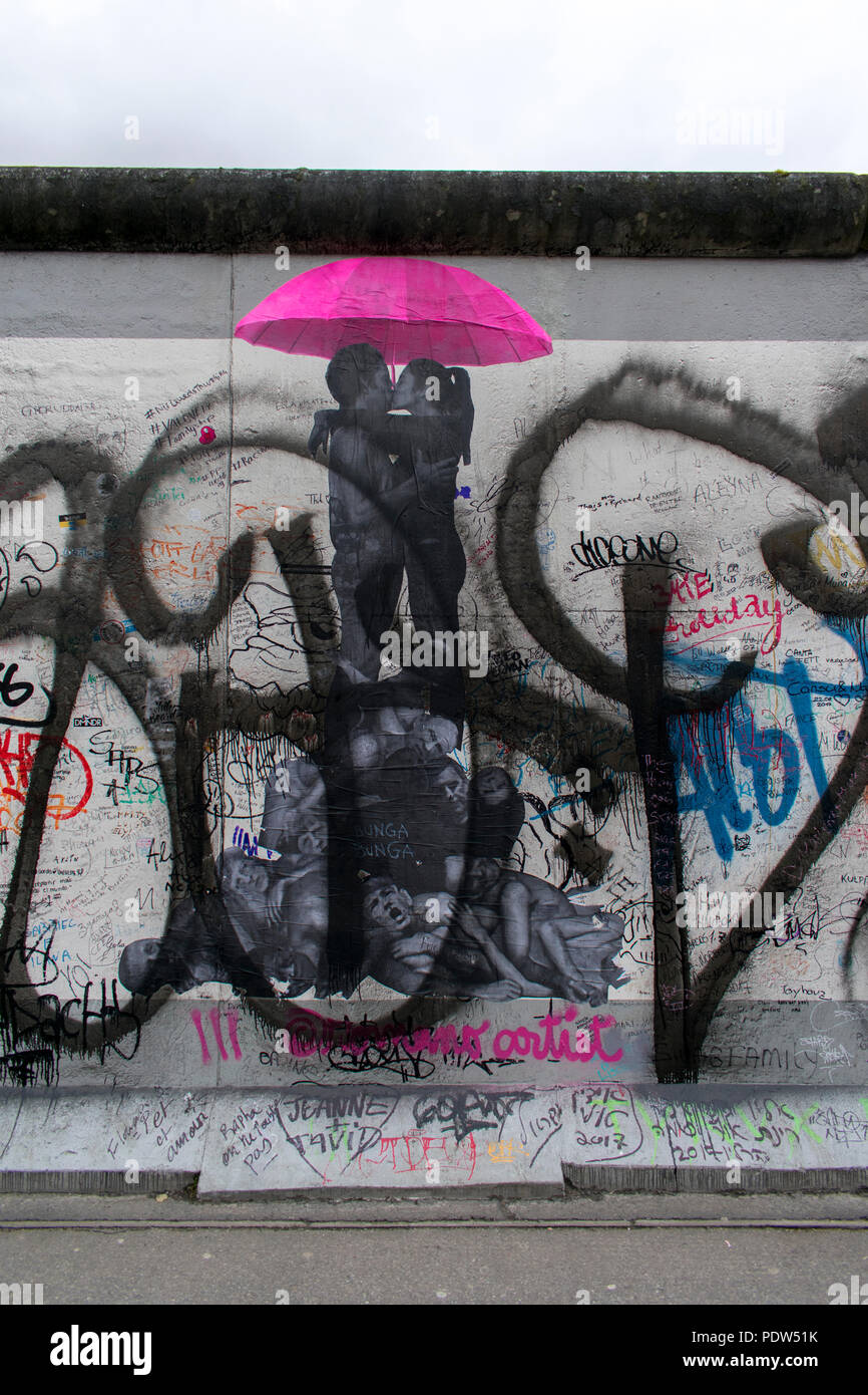 Murals painted along original sections of the Berlin Wall, Germany ...