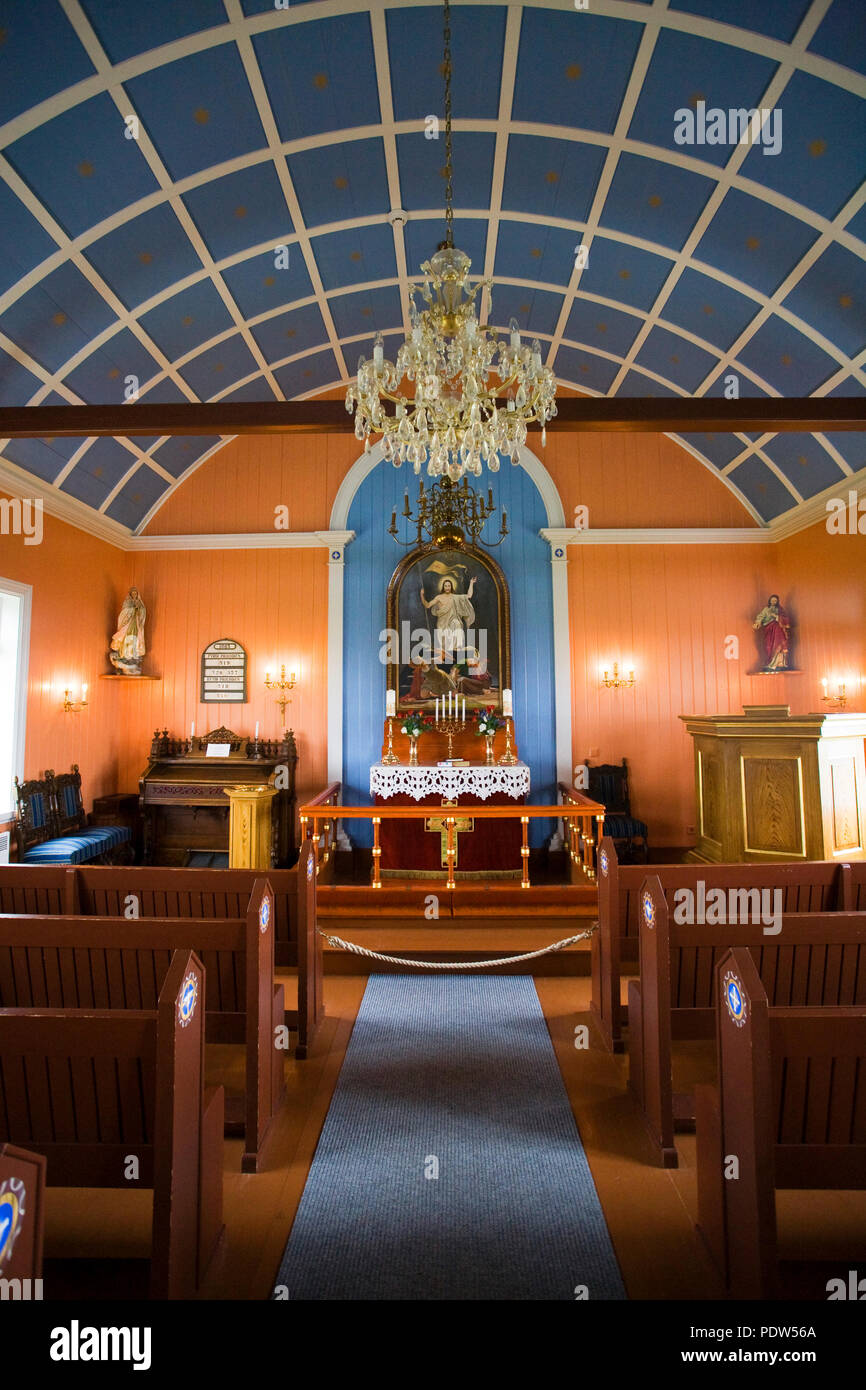 The interior of the beautiful Strandarkirkja Lutheran Church near the ...