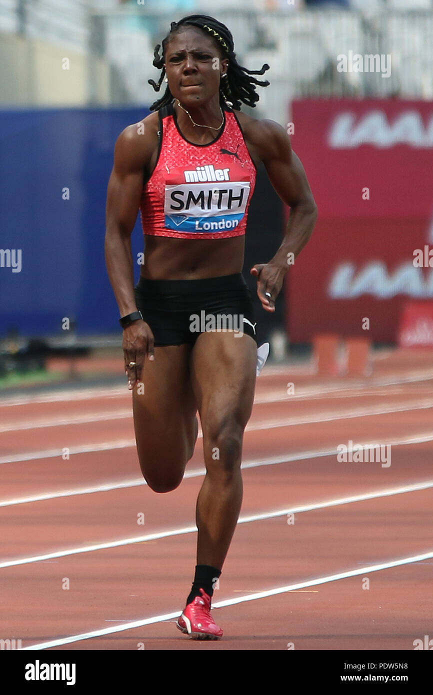 Jonielle SMITH of Jamaica in the womens 100 metres at the 2018 Muller ...