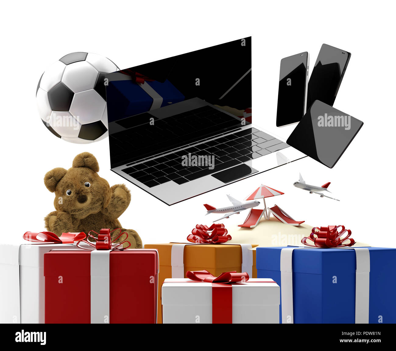 surprise products gift boxes 3d-illustration Stock Photo - Alamy