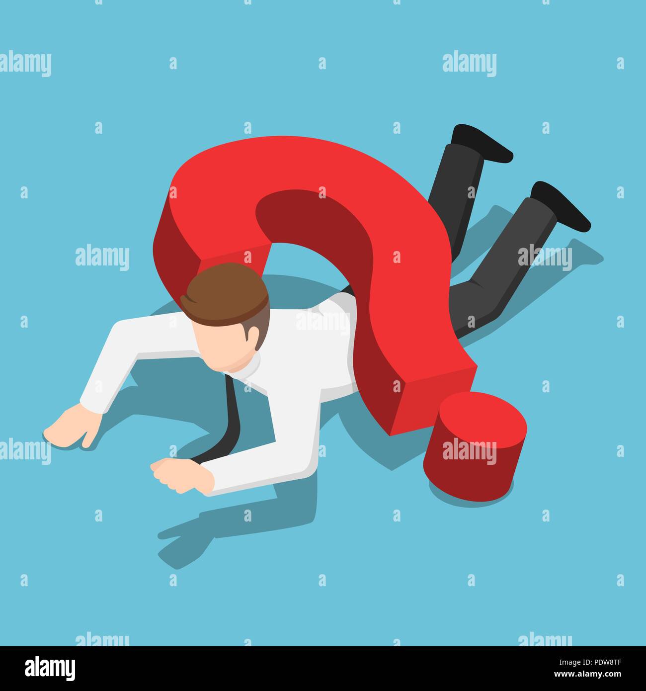 Flat 3d isometric businessman crushed by question mark sign. Business ...