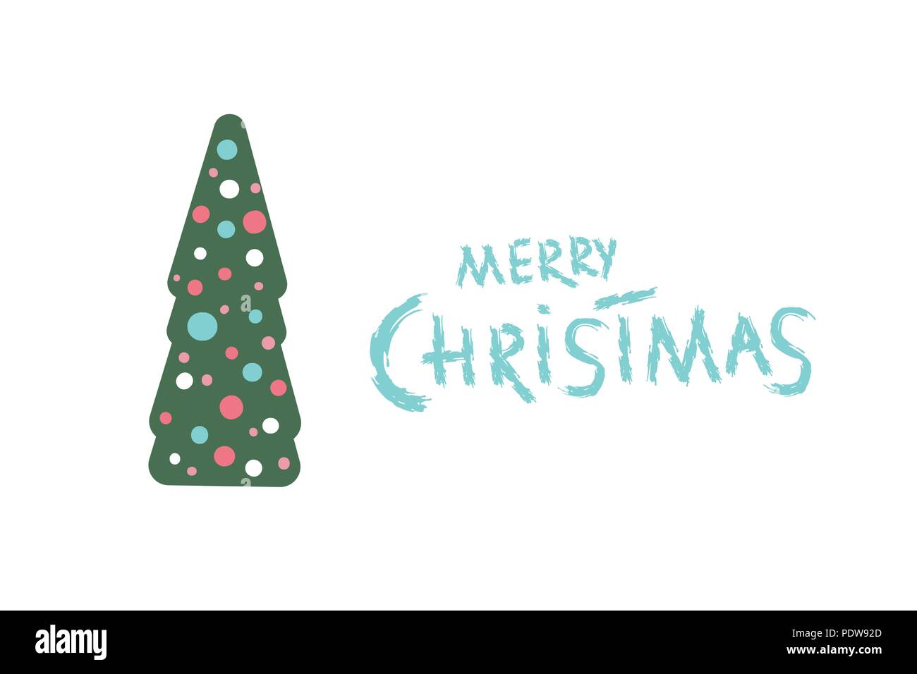 Merry Christmas Brush Handwritten Lettering With Decotated Tree